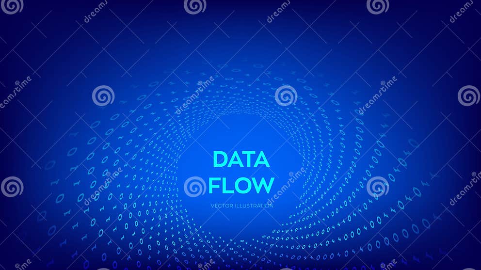 Data Flow. Digital Code. Binary Data Flow. Virtual Tunnel Warp. Coding, Programming or Hacking ...