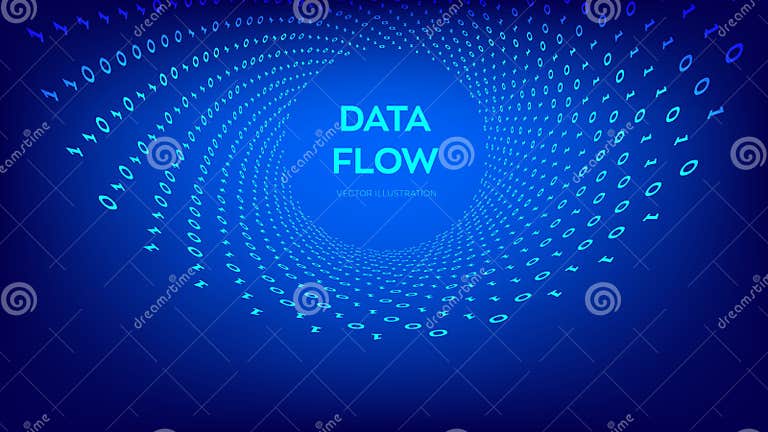 Data Flow. Digital Code. Binary Data Flow. Virtual Tunnel Warp. Coding, Programming or Hacking ...