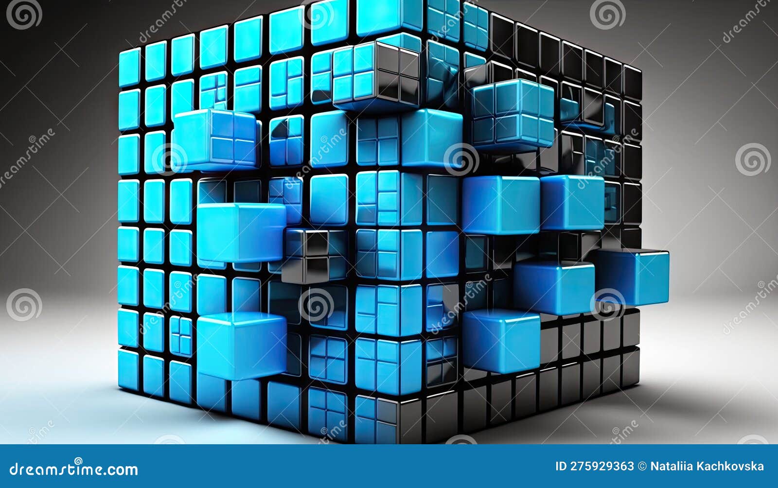 Data Flows between Blue and Cyan Rubik Cubes Stock Illustration ...