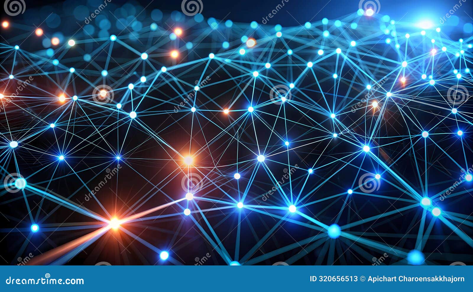 Data Flows through the Network! Glowing Lines Connect and Disconnect between Nodes, Creating a ...