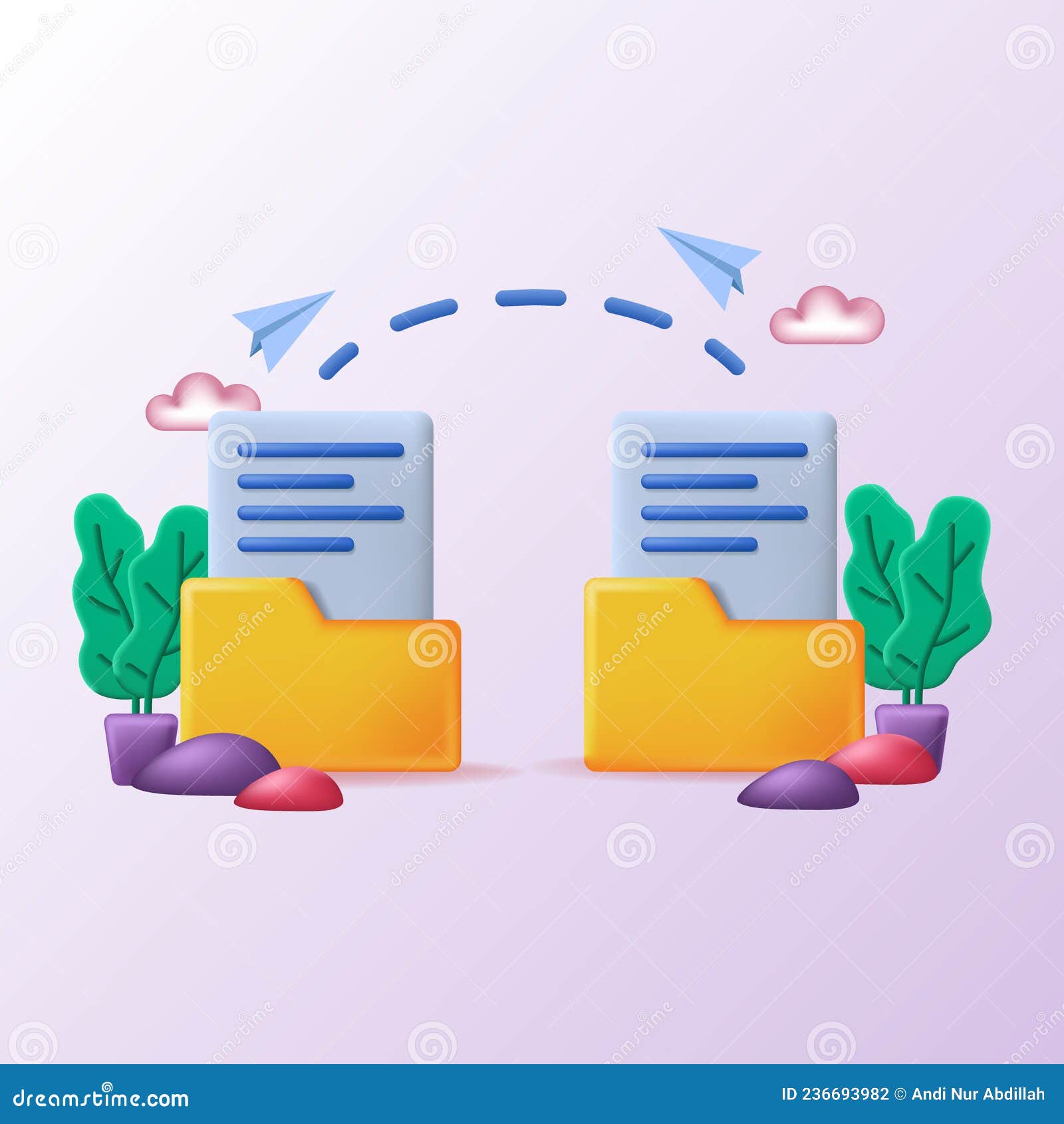 Data Folder Transfer System Technology Illustration Concept. 3d Yellow ...
