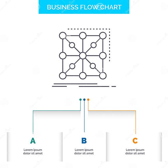Data, Framework, App, Cluster, Complex Business Flow Chart Design with 3 Steps. Line Icon for ...