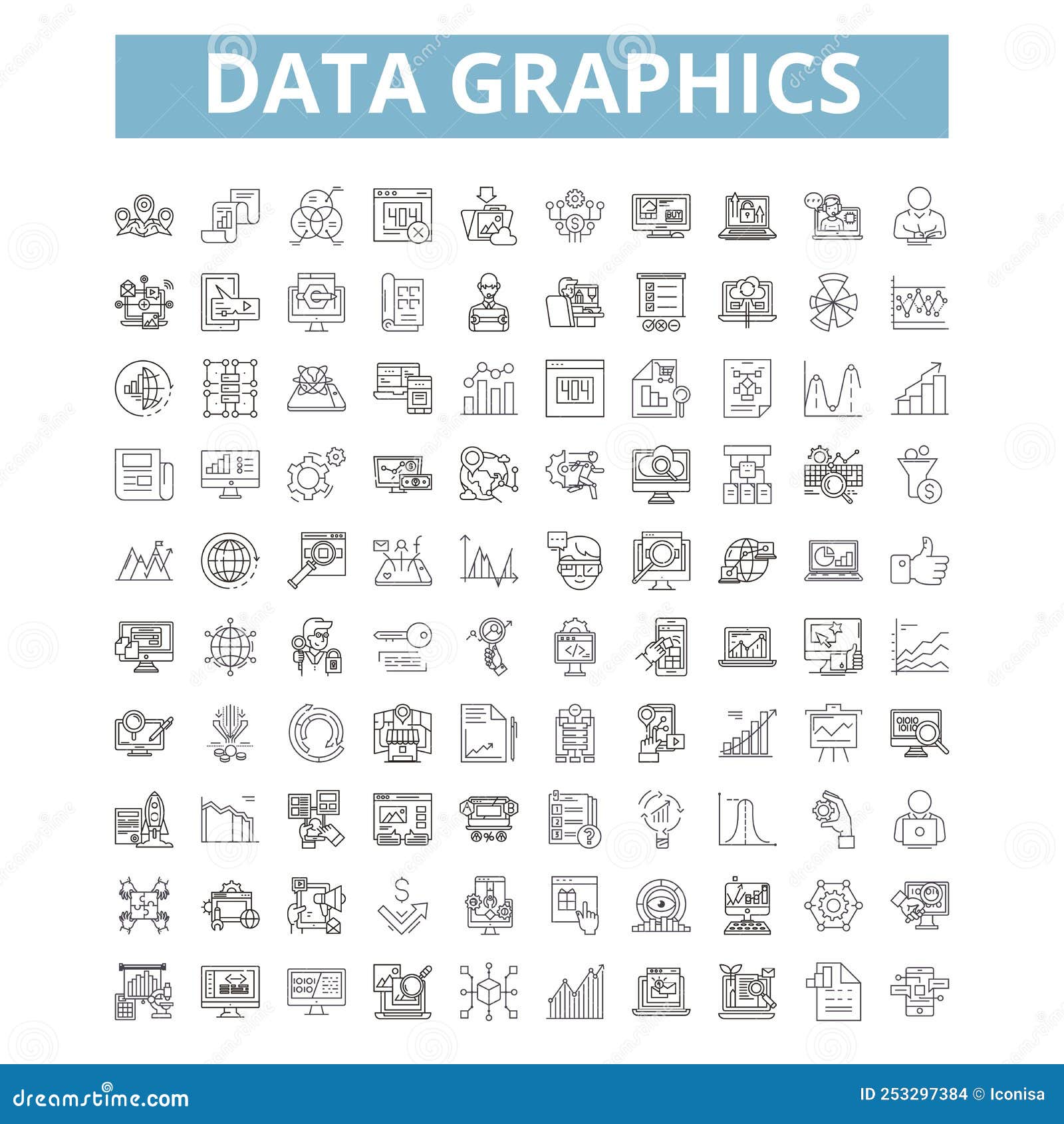 Data Graphics Icons, Line Symbols, Web Signs, Vector Set, Isolated ...