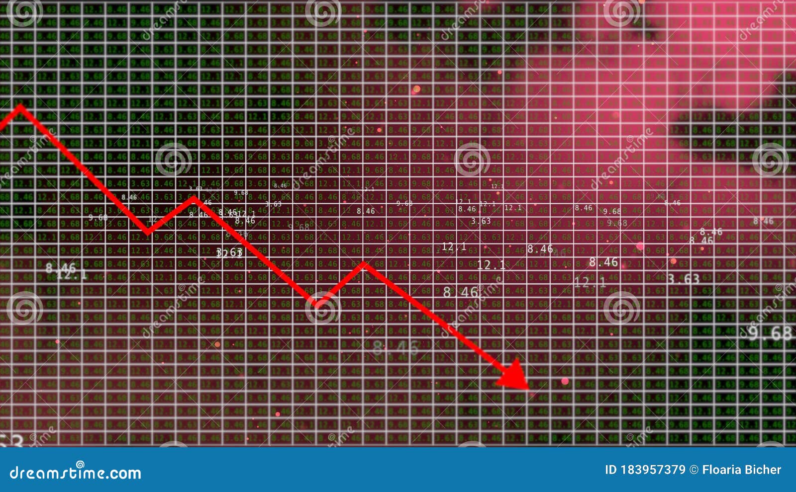 A Data Grid of Streaming Numbers Changing on Display and Red Arrow ...