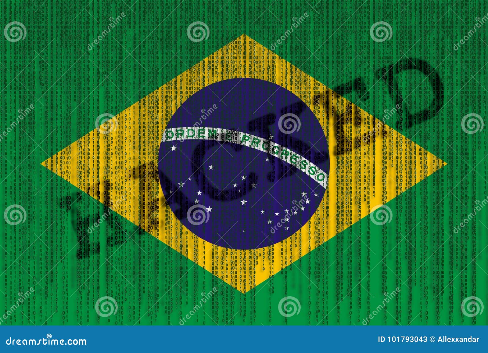 Data Hacked Brasil Flag. Brazilian Flag with Binary Code Stock ...