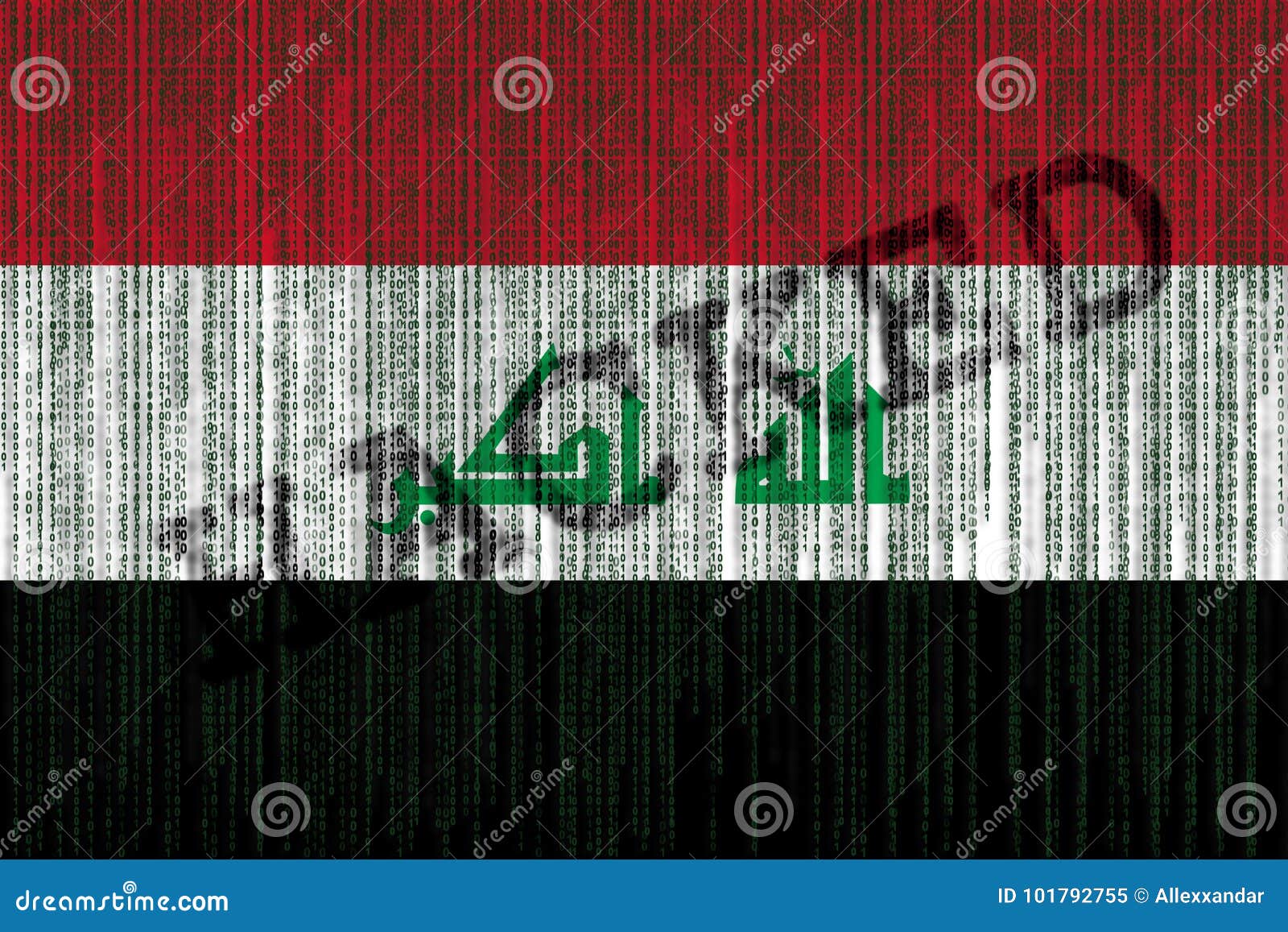 Data Hacked Iraq Flag. Iraq Flag with Binary Code Stock Illustration ...