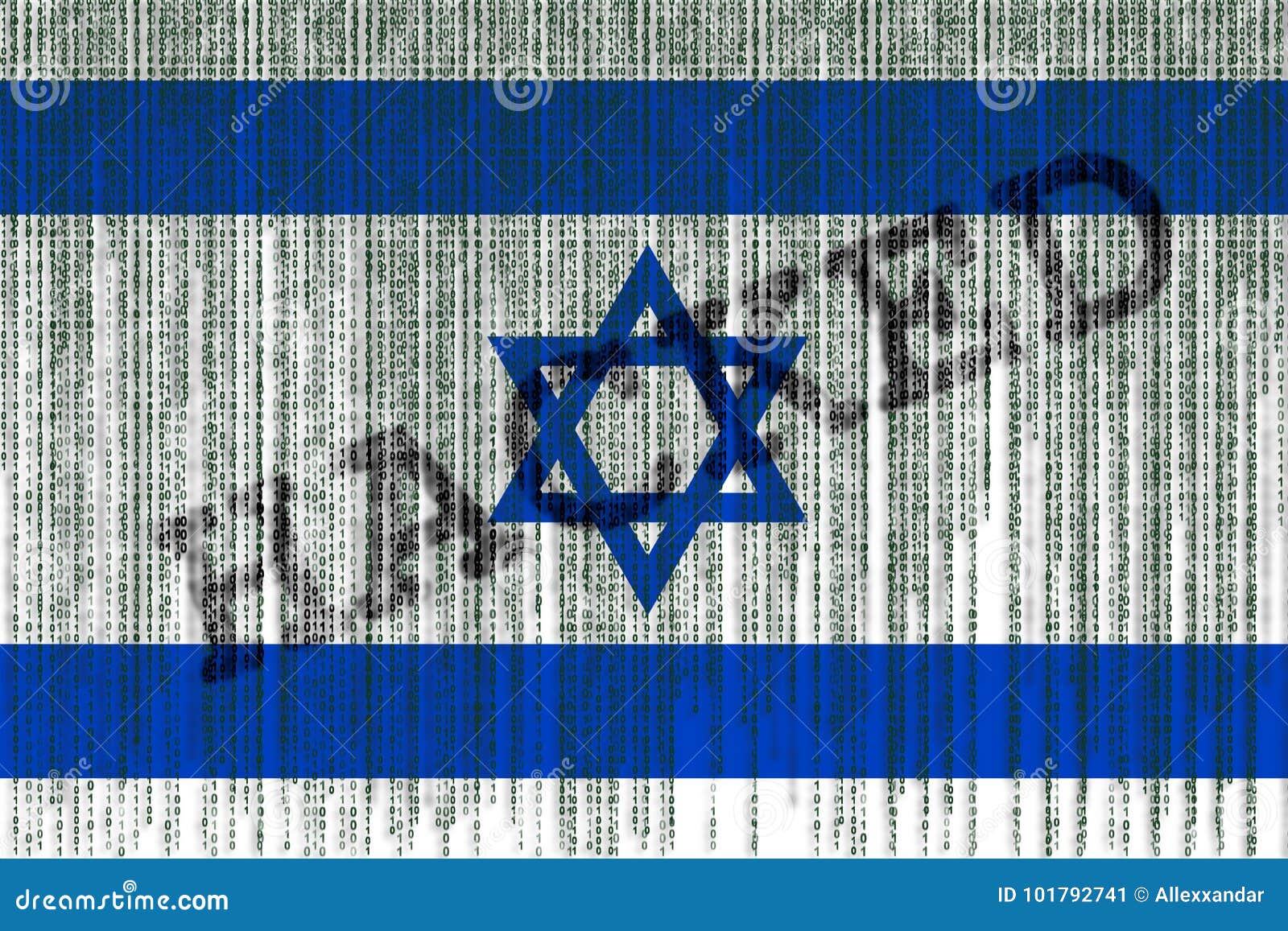Data Hacked Israel Flag. Israel Flag with Binary Code Stock Image ...