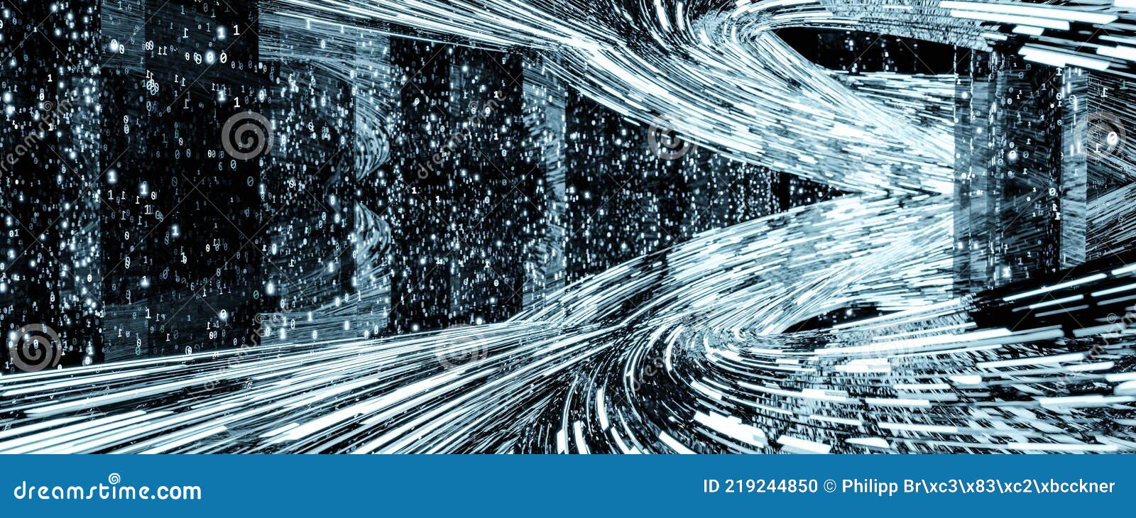 Data Highway Concept Visualization with Binary Program Code and Glowing ...