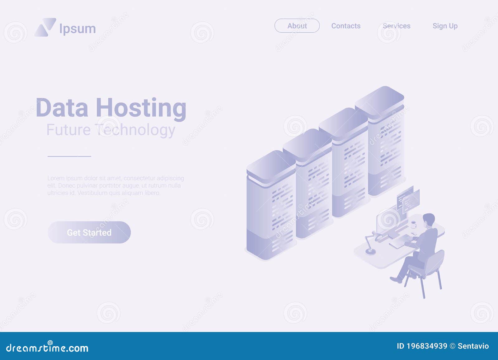 Data Hosting Servers Isometric Flat White Monochrome Vector Concept ...