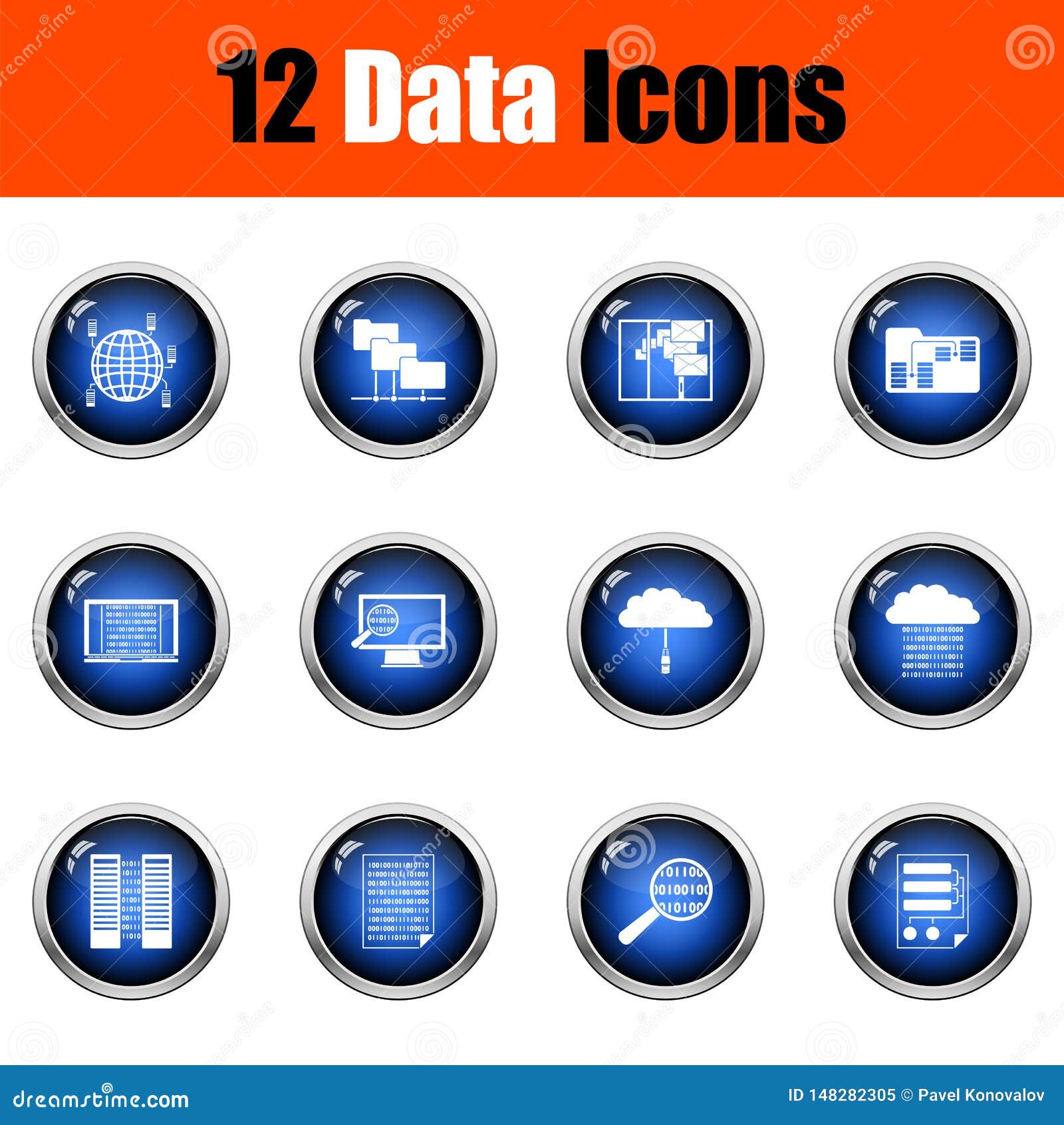 Data Icon Set stock vector. Illustration of data, glossy - 148282305