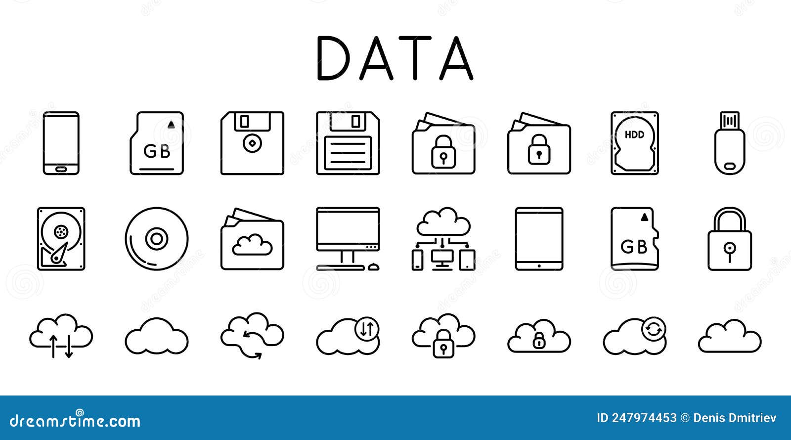 Data Icon. Set of Vector Icons on Theme Data Storage and Transfer Stock ...