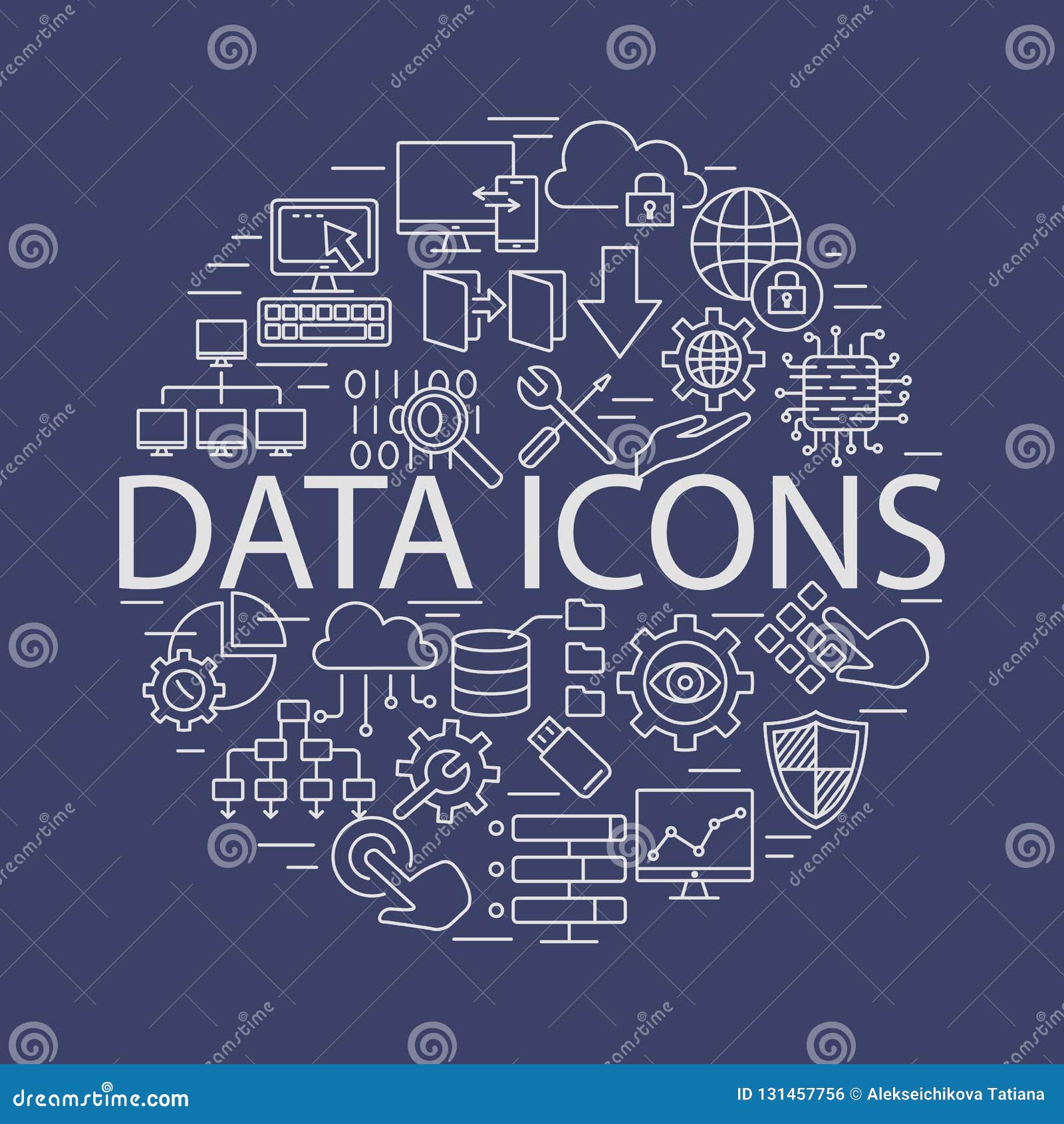 Data Icons Line Set Vector Illustration. Stock Vector - Illustration of ...