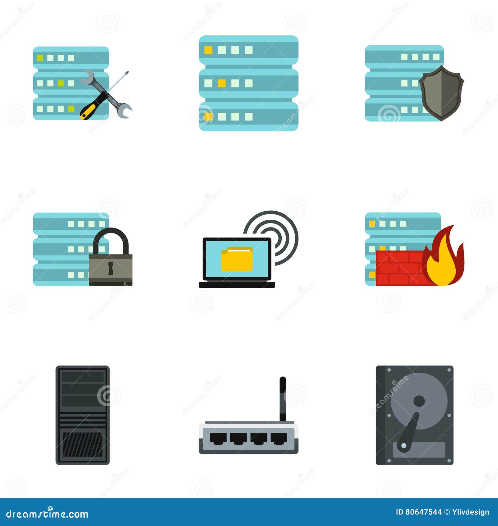 Data icons set, flat style stock vector. Illustration of mechanism ...