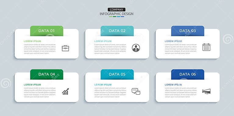 6 Data Infographics Rectangle Tab Layout Template. Illustration Business Abstract Background ...