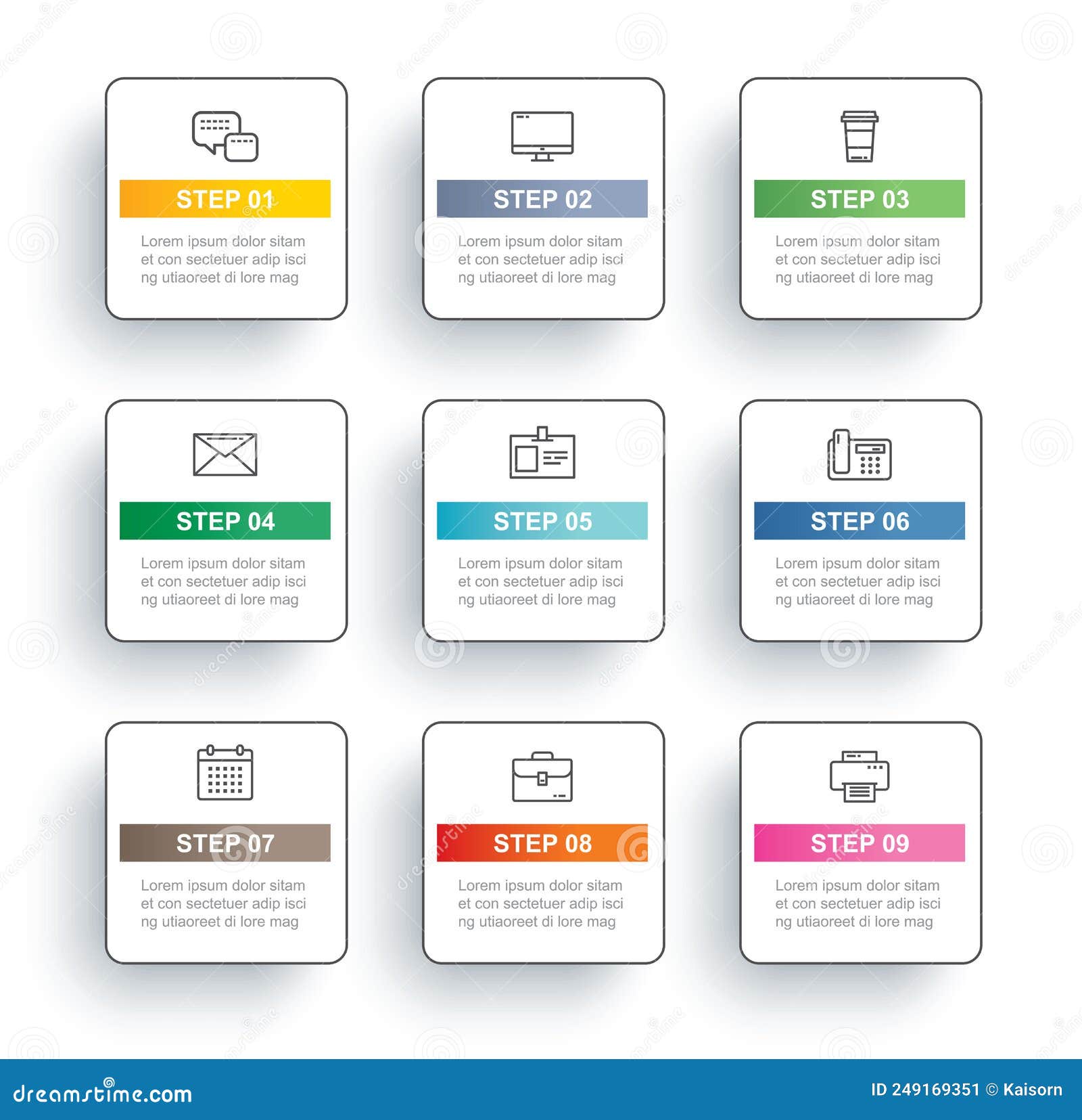 9 Data Infographics Square Thin Line Index Template. Vector ...