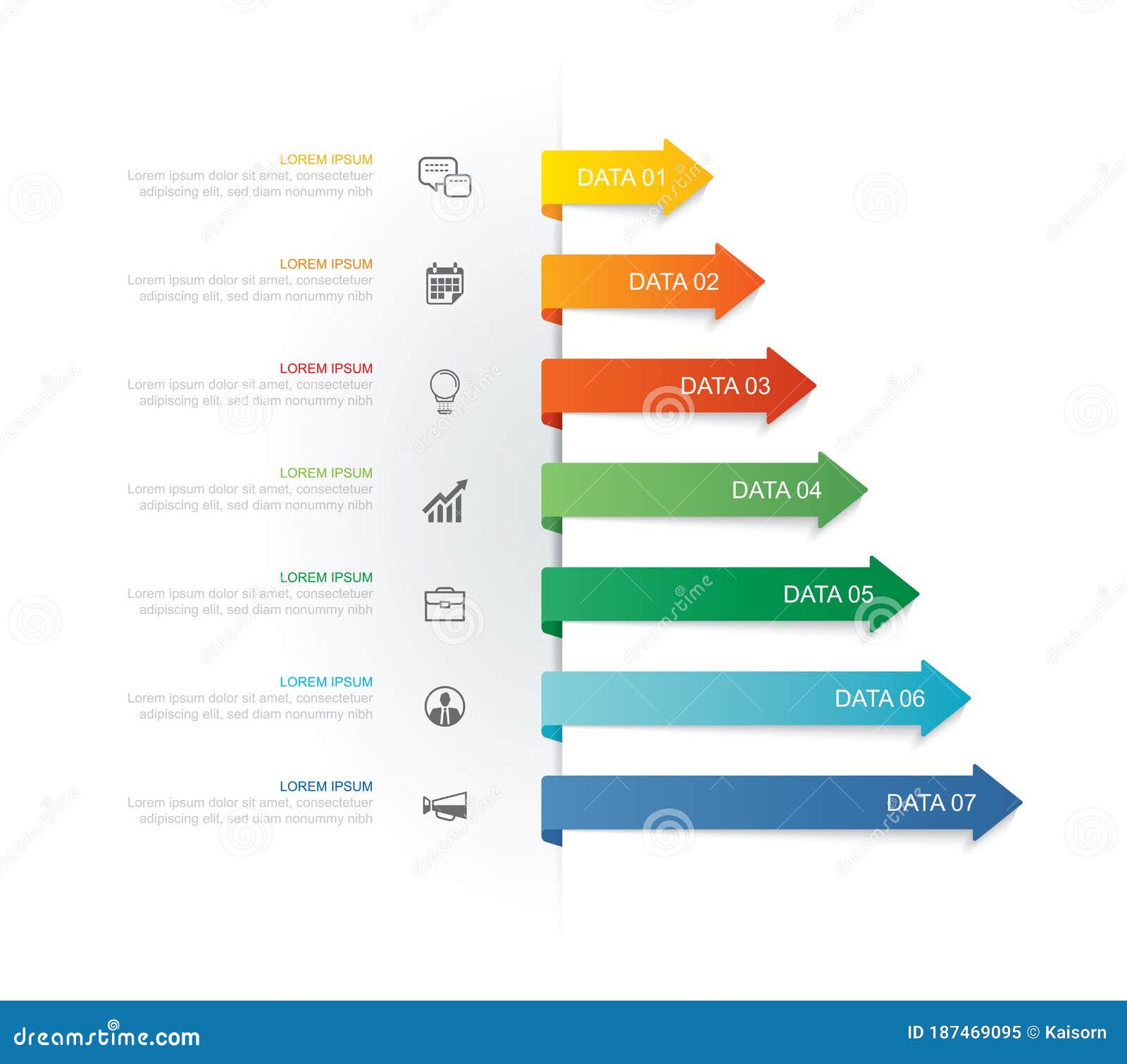 7 Data Infographics Tab Paper Index and Arrow Template. Vector ...