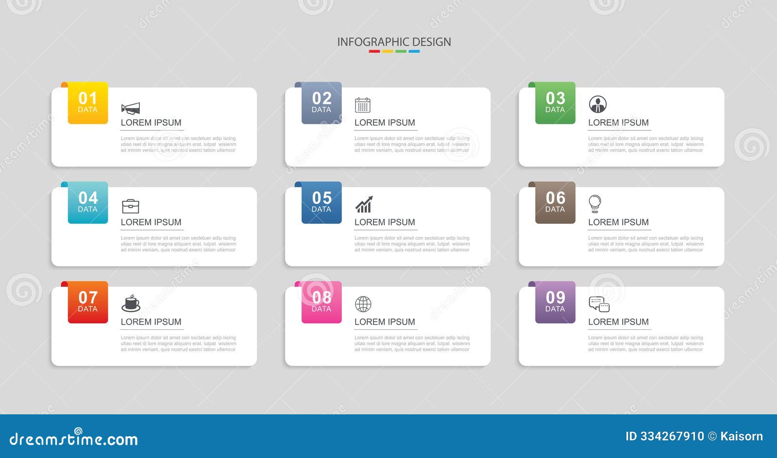 9 Data Infographics Tab Paper Index Template. Illustration Business ...