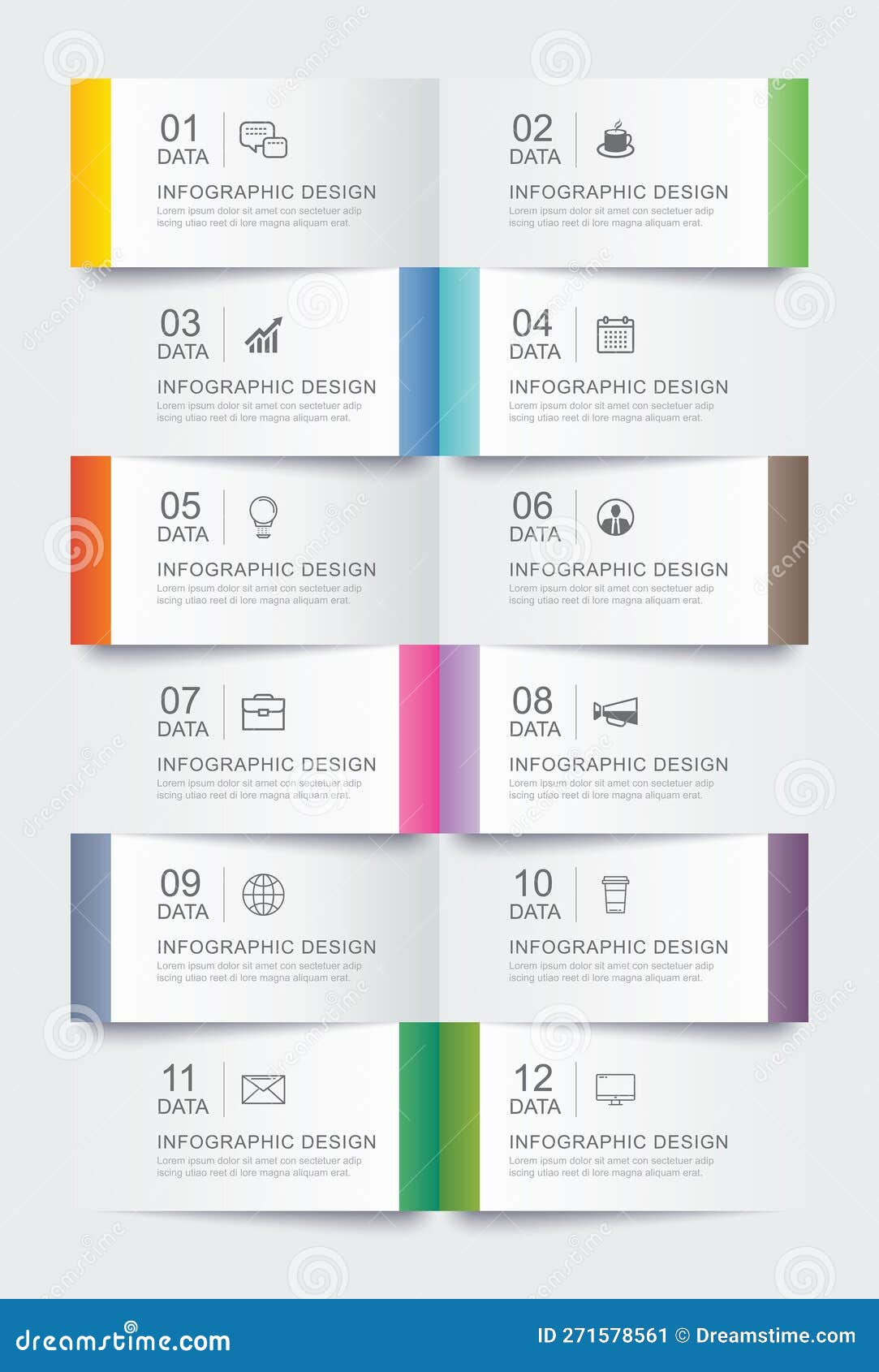 12 Data Infographics Tab Paper Index Template. Vector Illustration ...