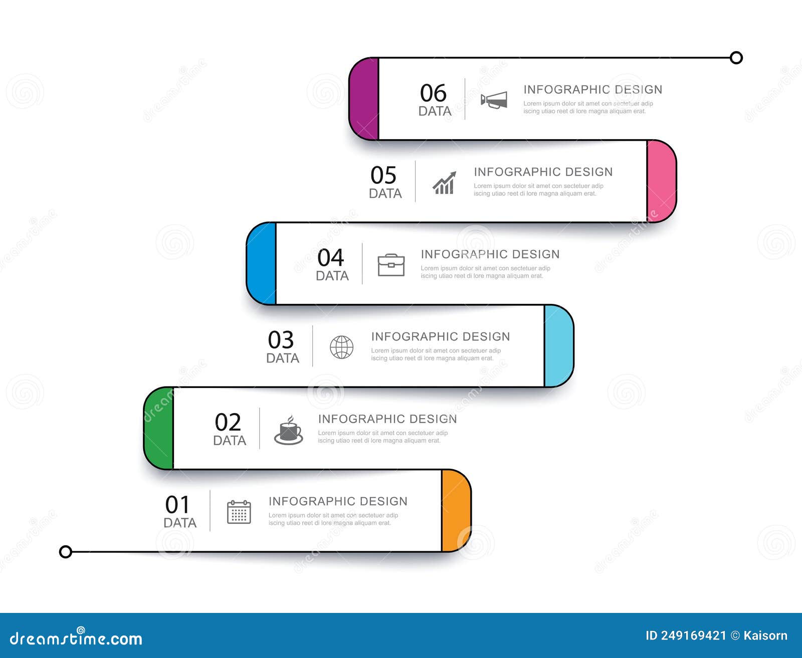 6 Data Infographics Tab Thin Line Index Template. Vector Illustration ...