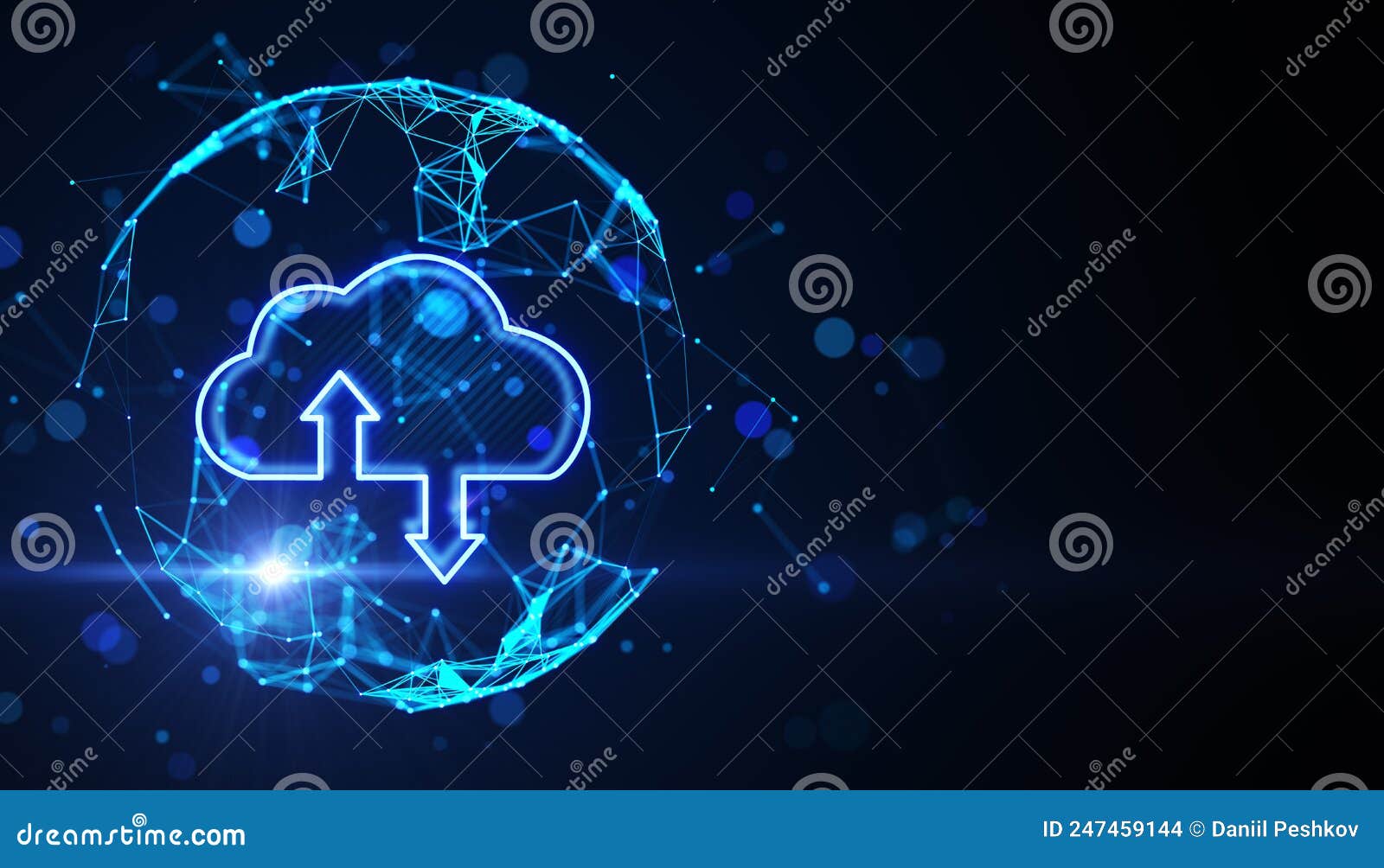 Data and Information Exchange Concept with Glowing Digital Cloud Sign ...