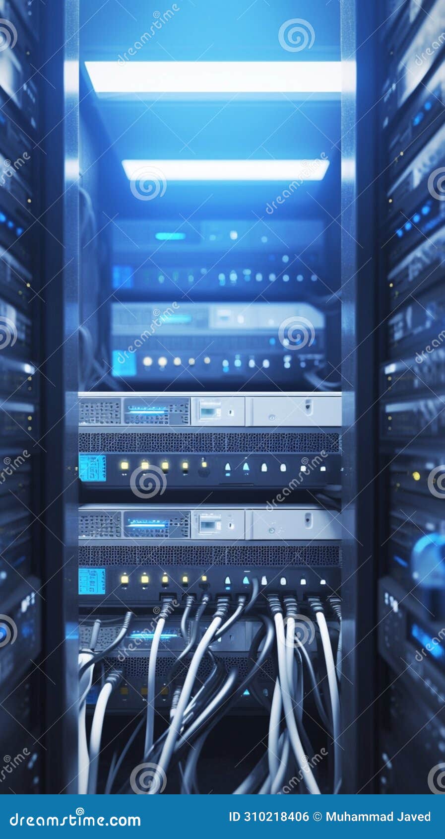 Data Infrastructure Network Server Room with Organized Computer ...