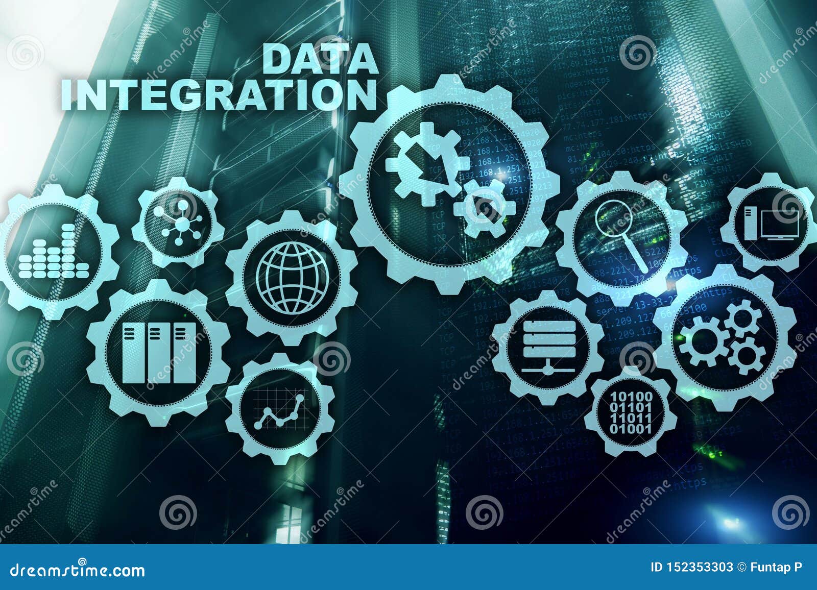 Data Integration Business Information Technology Concept on Server Room ...