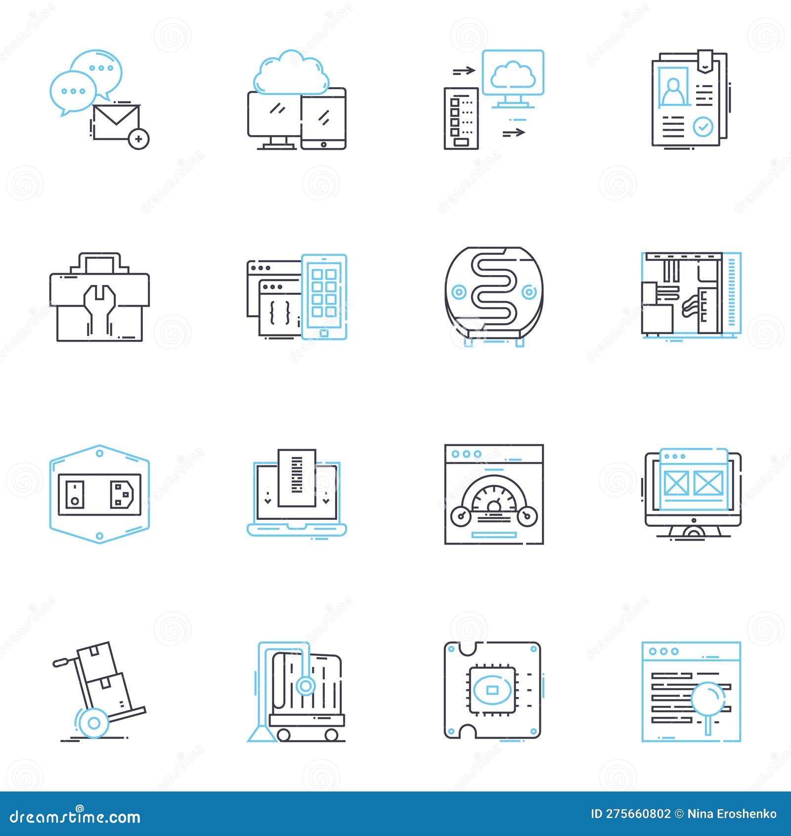 Data Intelligence Linear Icons Set. Analytics, Insights, Predictions, Trends, Visualization ...