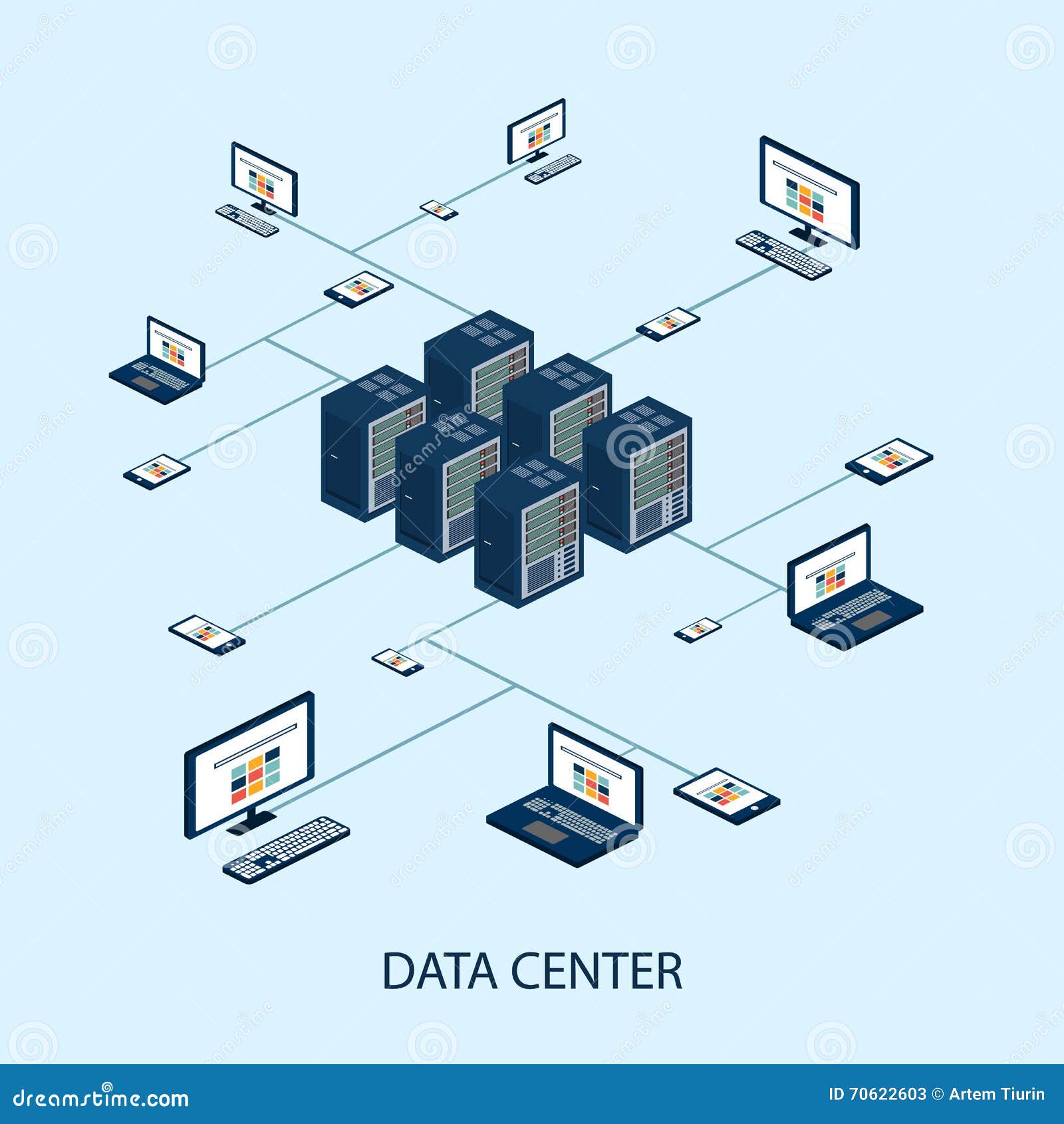 Data Isometric Set with Data Center and Network Elements Vector Stock ...