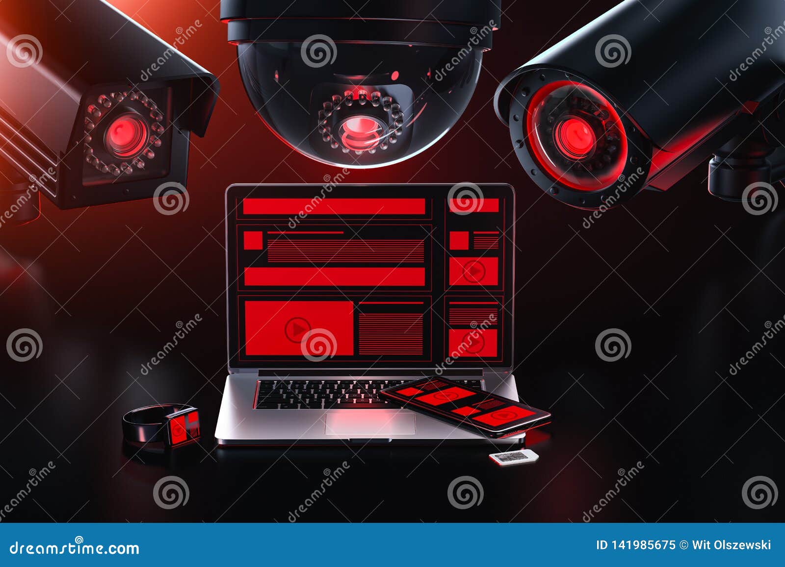 Data Leakage Concept. Three Different Cctv Camera is Spying on a ...