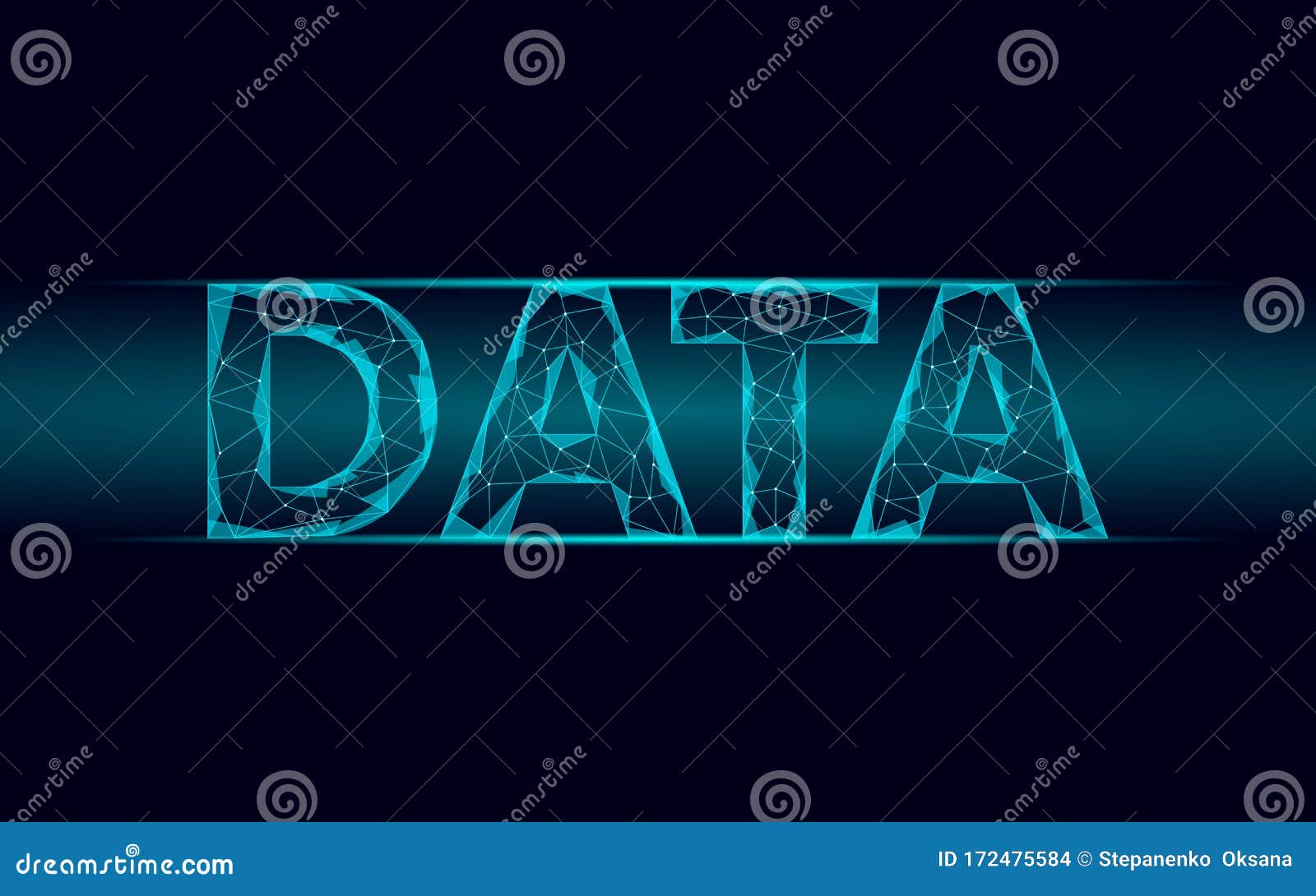 Data Lettering 3D Glowing Geometric Inscription. Digital Computing ...