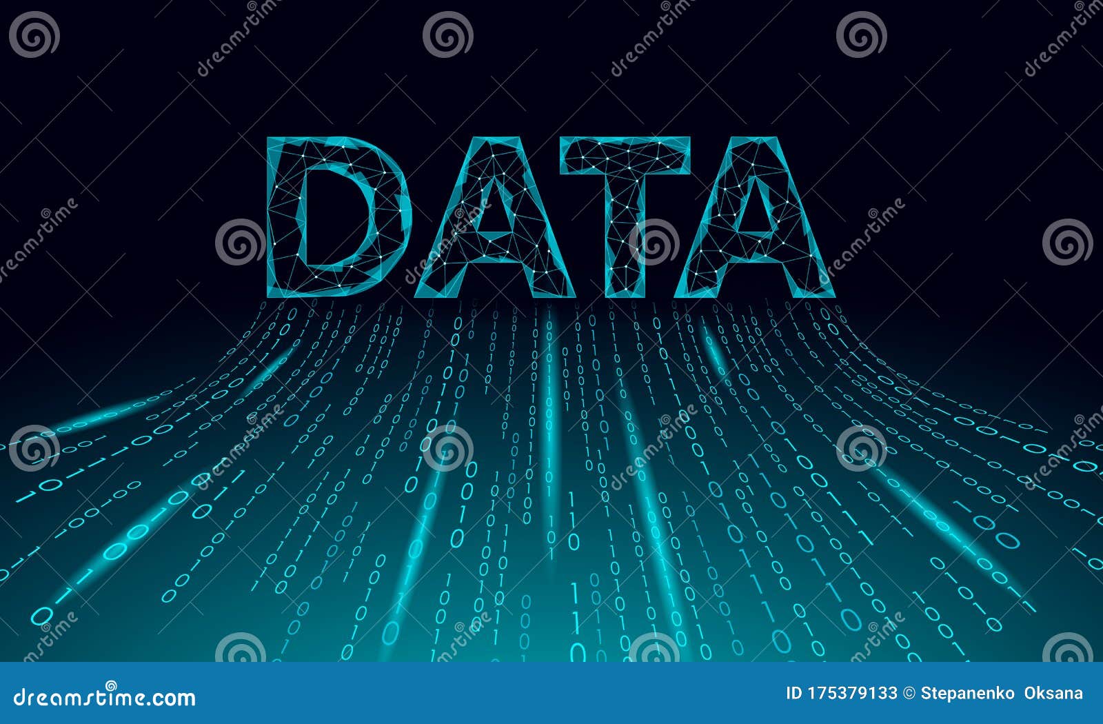 Data Lettering 3D Glowing Geometric Inscription. Digital Computing ...