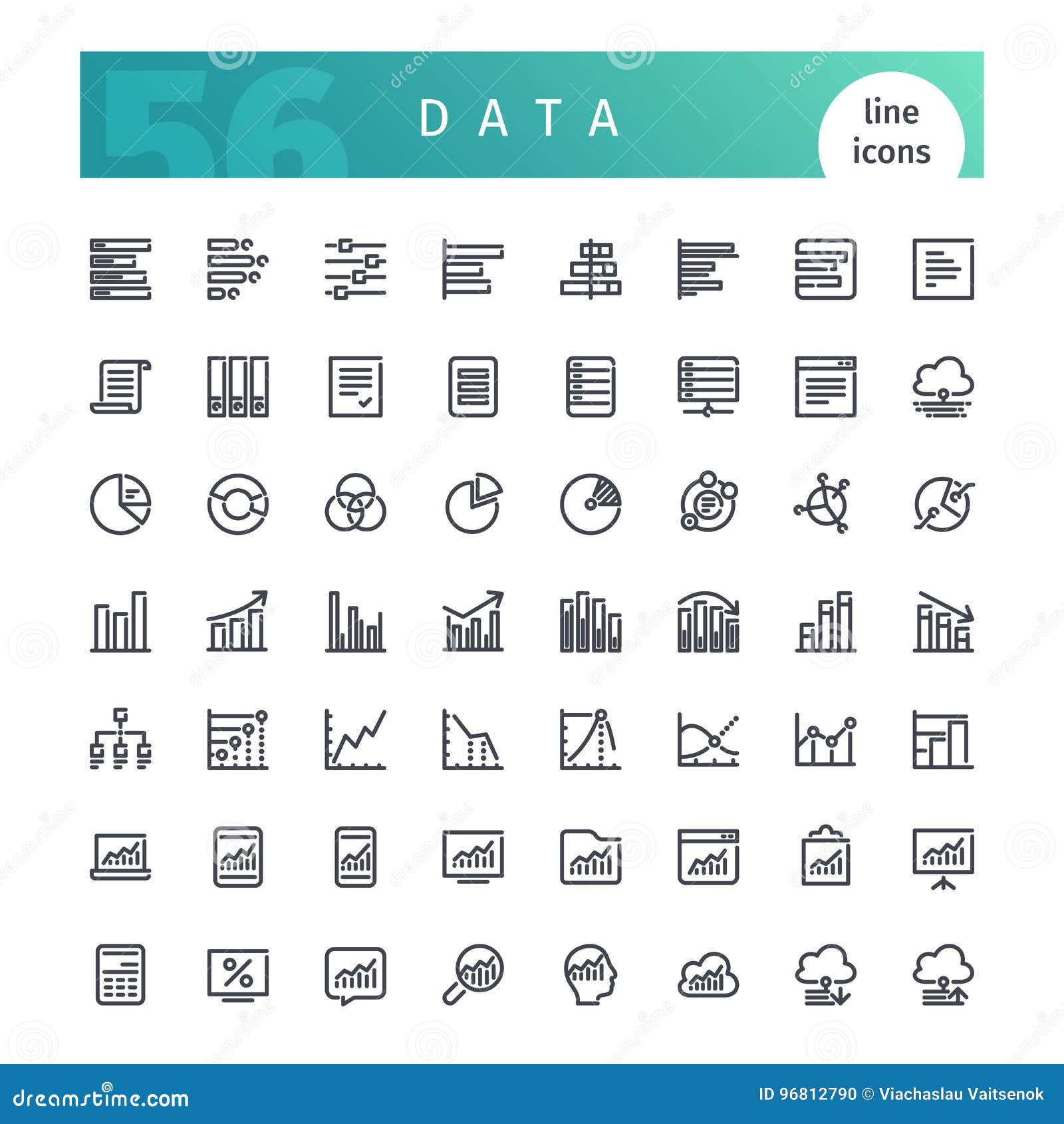 Data Line Icons Set stock vector. Illustration of information - 96812790