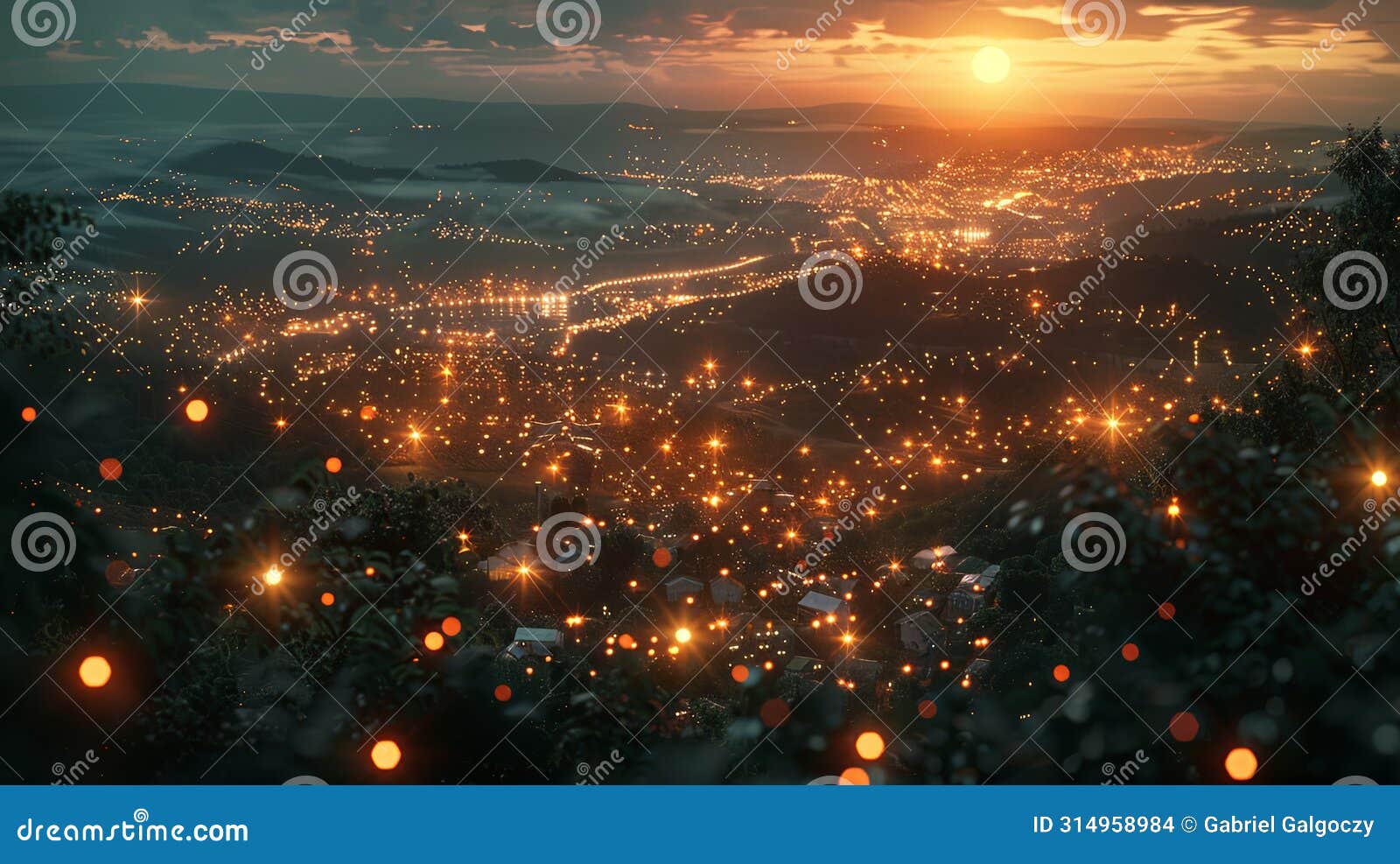 Data Link at Night from Above City Skyline with Light Grid Concept of ...