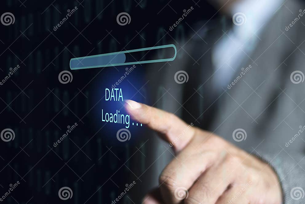 Data Loading Bar with Hand. Businessman Loading Progress Bar Interface ...