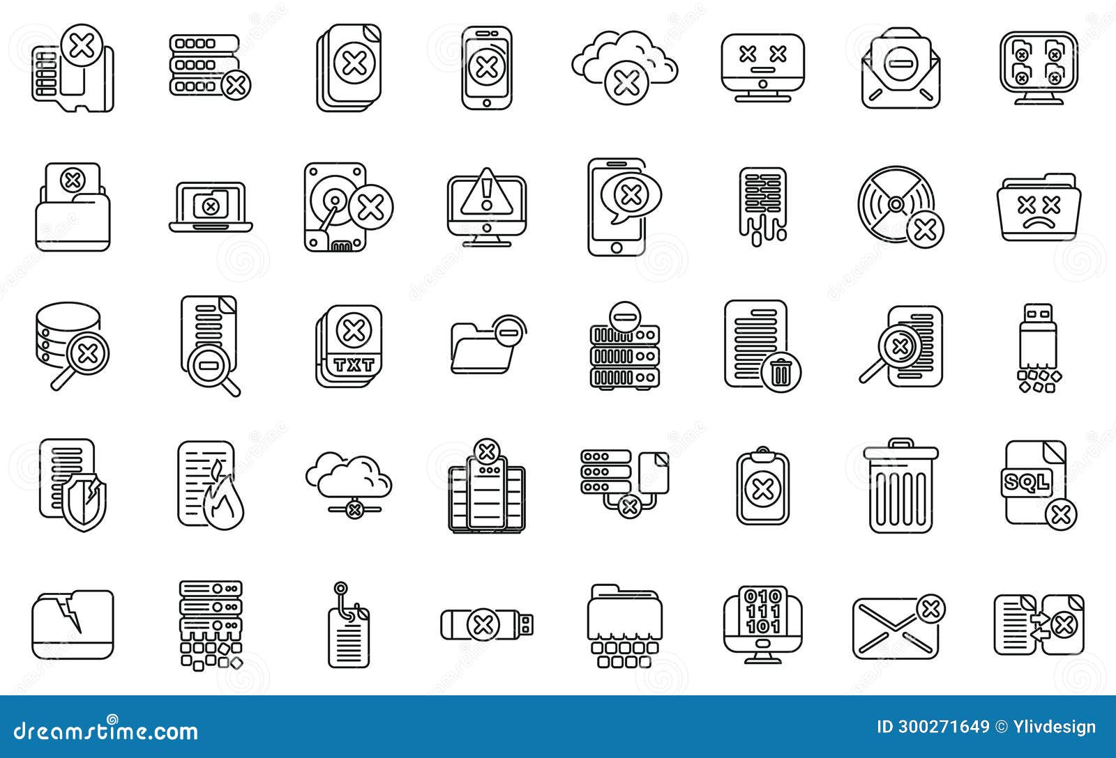 Data Loss Icons Set Outline Vector. Cloud Access Key Stock Illustration ...