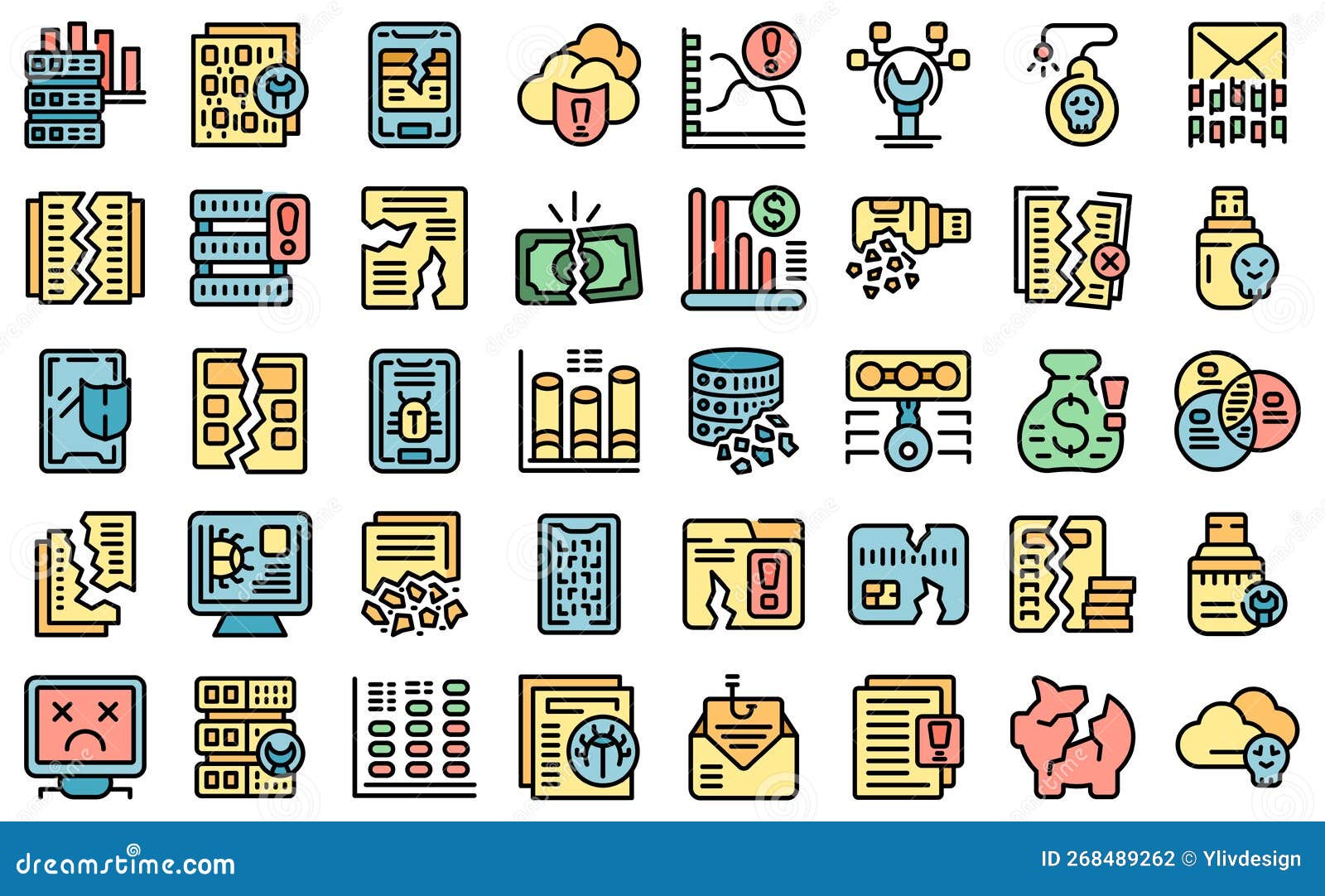 Data Loss Icons Set Vector Color Flat Stock Vector - Illustration of ...