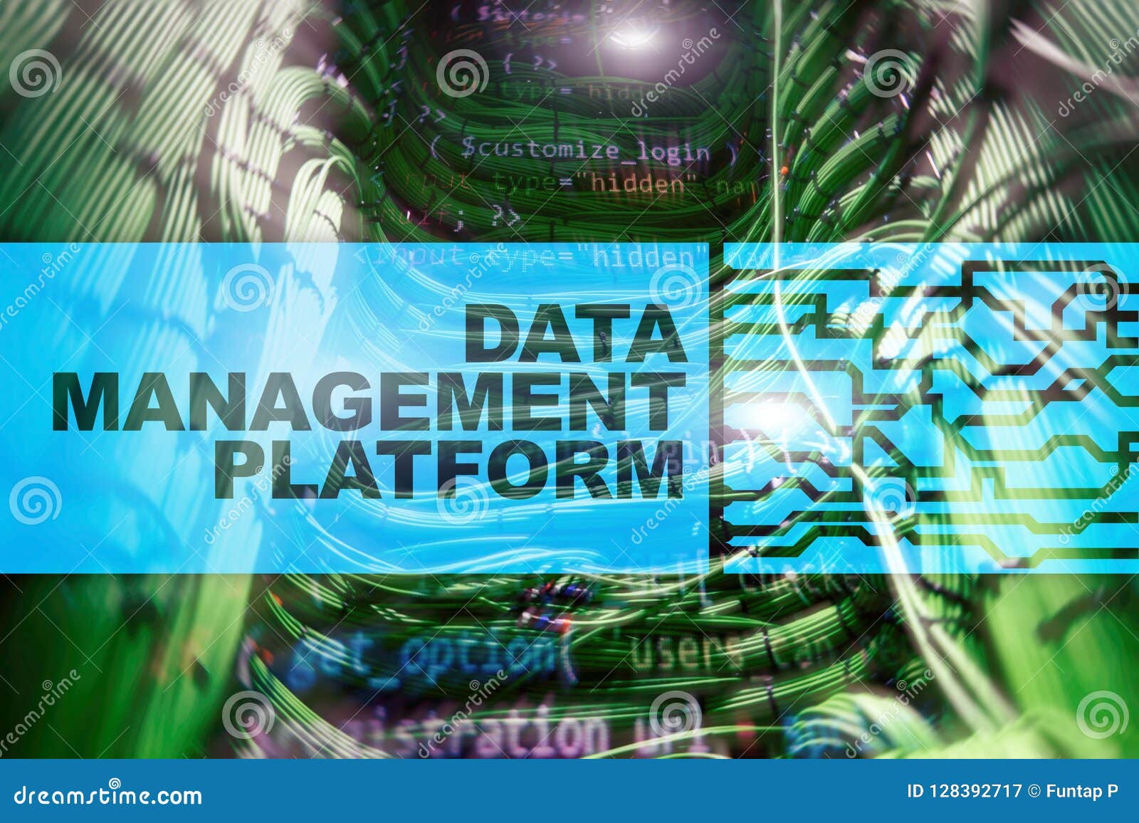 Data Management and Analysis Platform Concept on Server Room Background ...