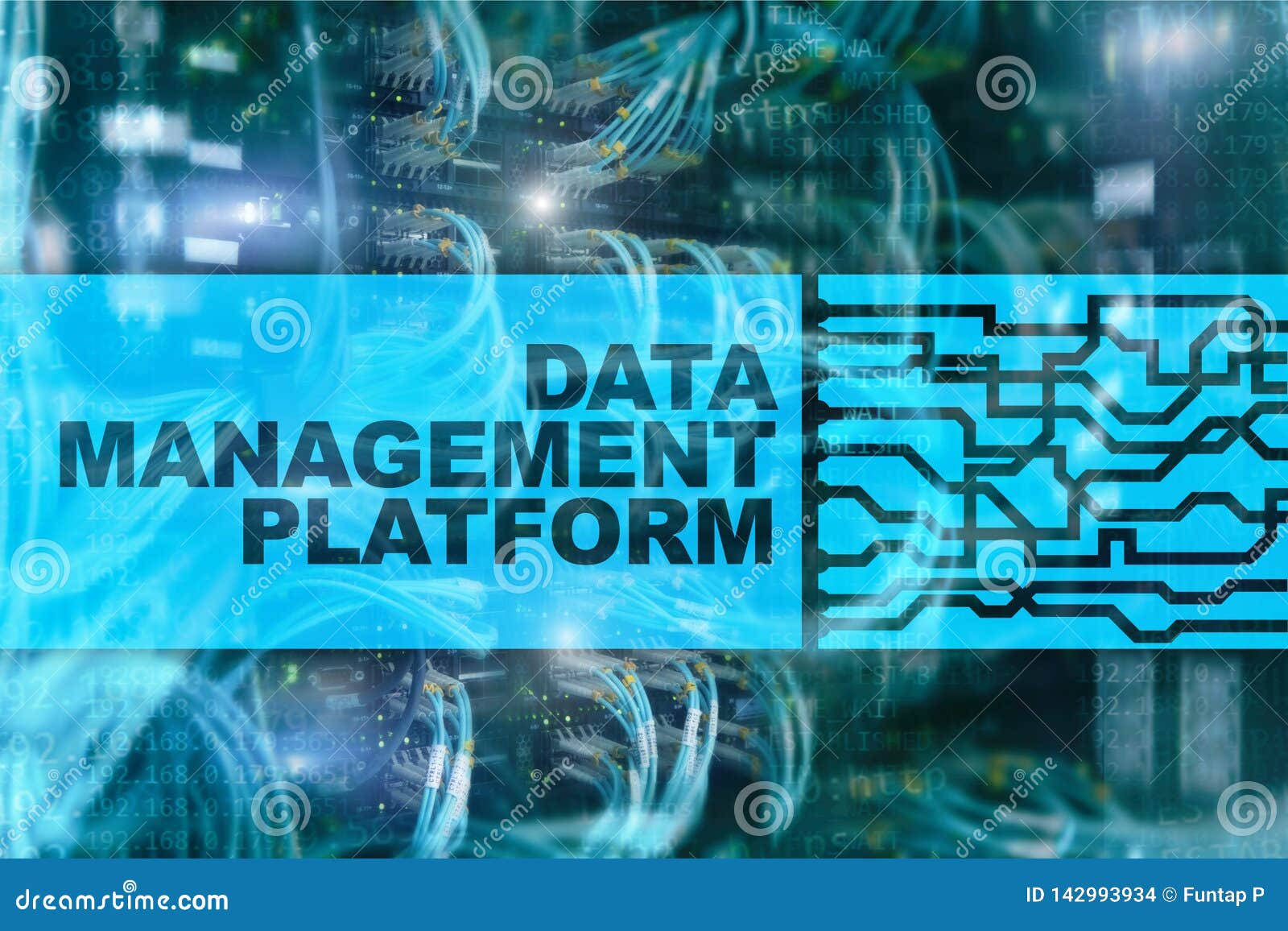 Data Management and Analysis Platform Concept on Server Room Background ...