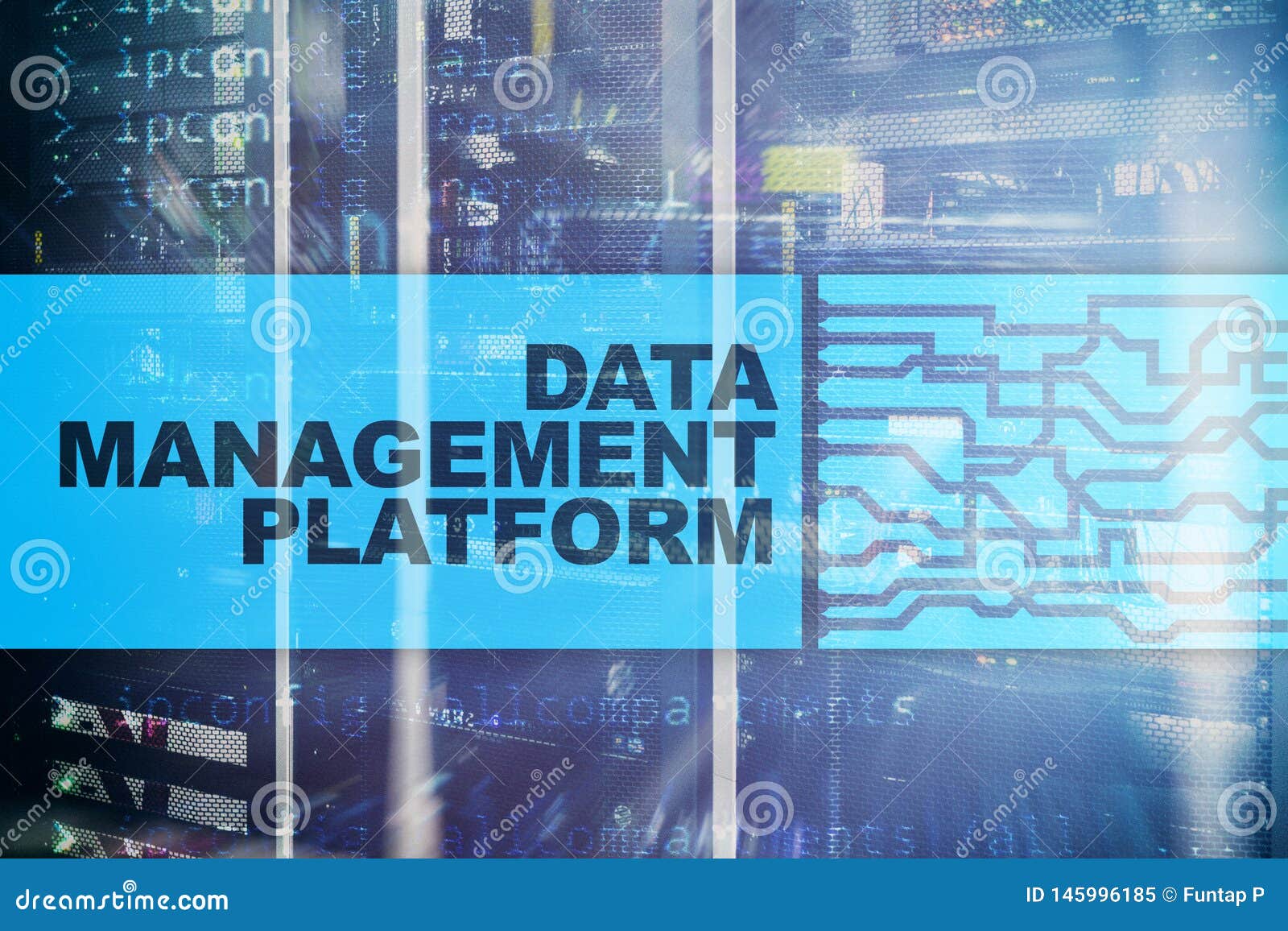 Data Management and Analysis Platform Concept on Server Room Background ...