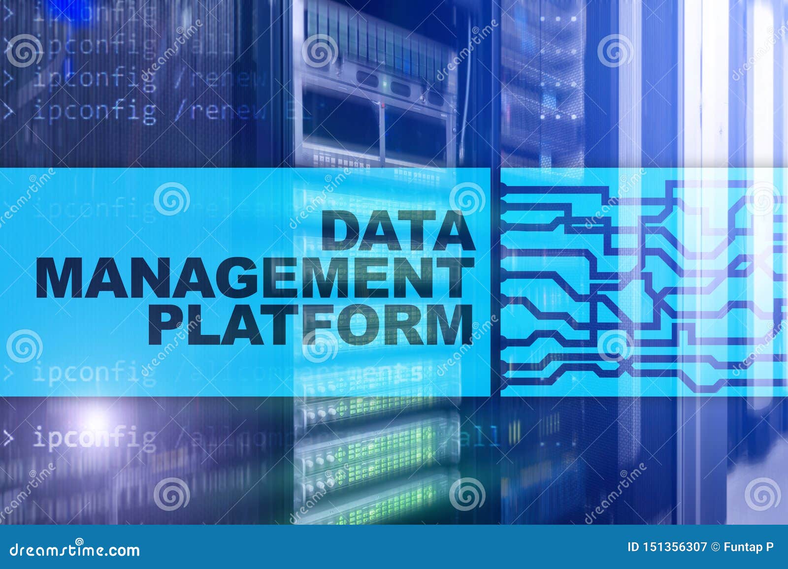 Data Management and Analysis Platform Concept on Server Room Background ...