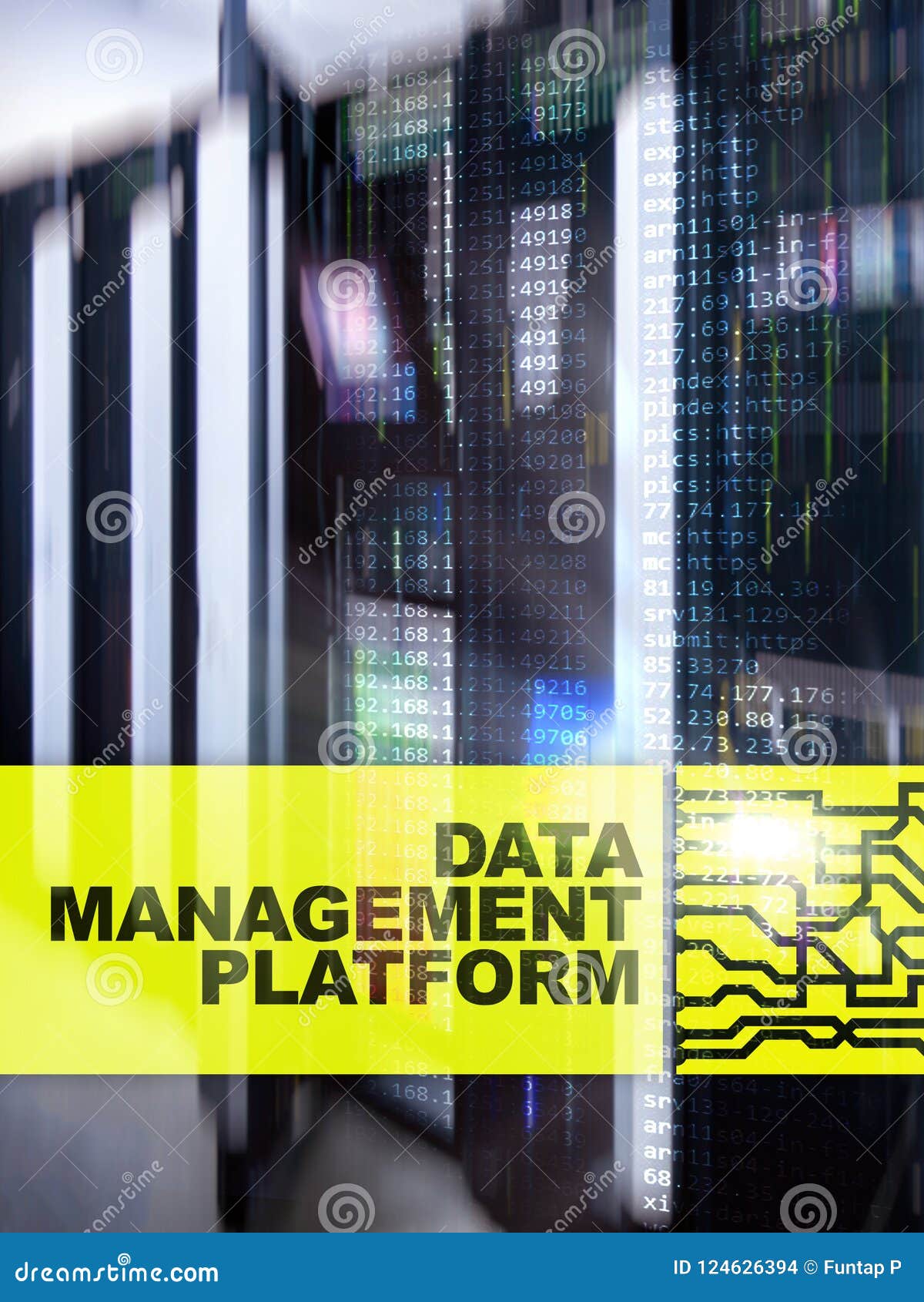 Data Management and Analysis Platform Concept on Server Room Background ...