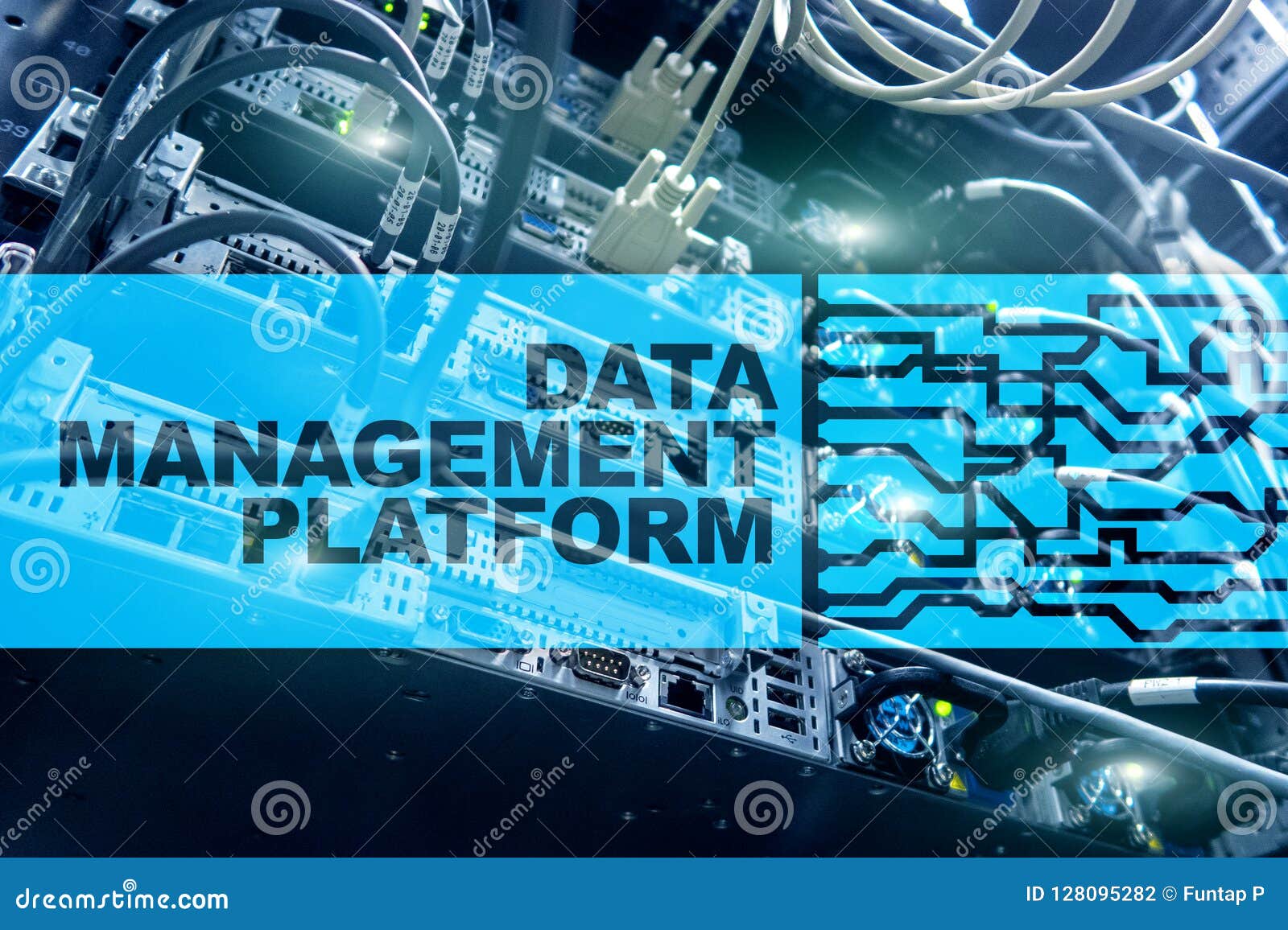 Data Management and Analysis Platform Concept on Server Room Background ...