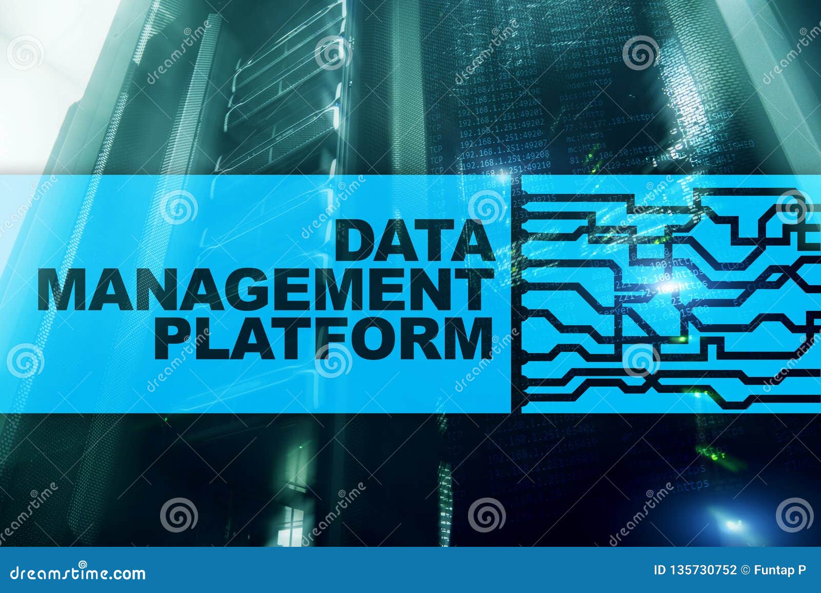 Data Management and Analysis Platform Concept on Server Room Background ...