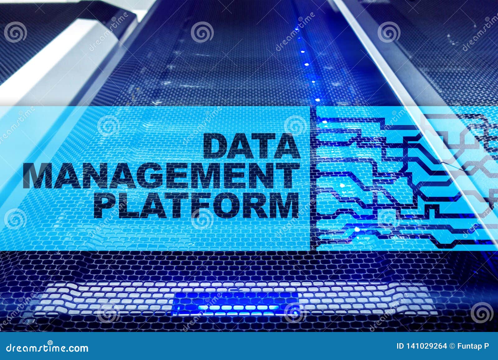 Data Management and Analysis Platform Concept on Server Room Background ...