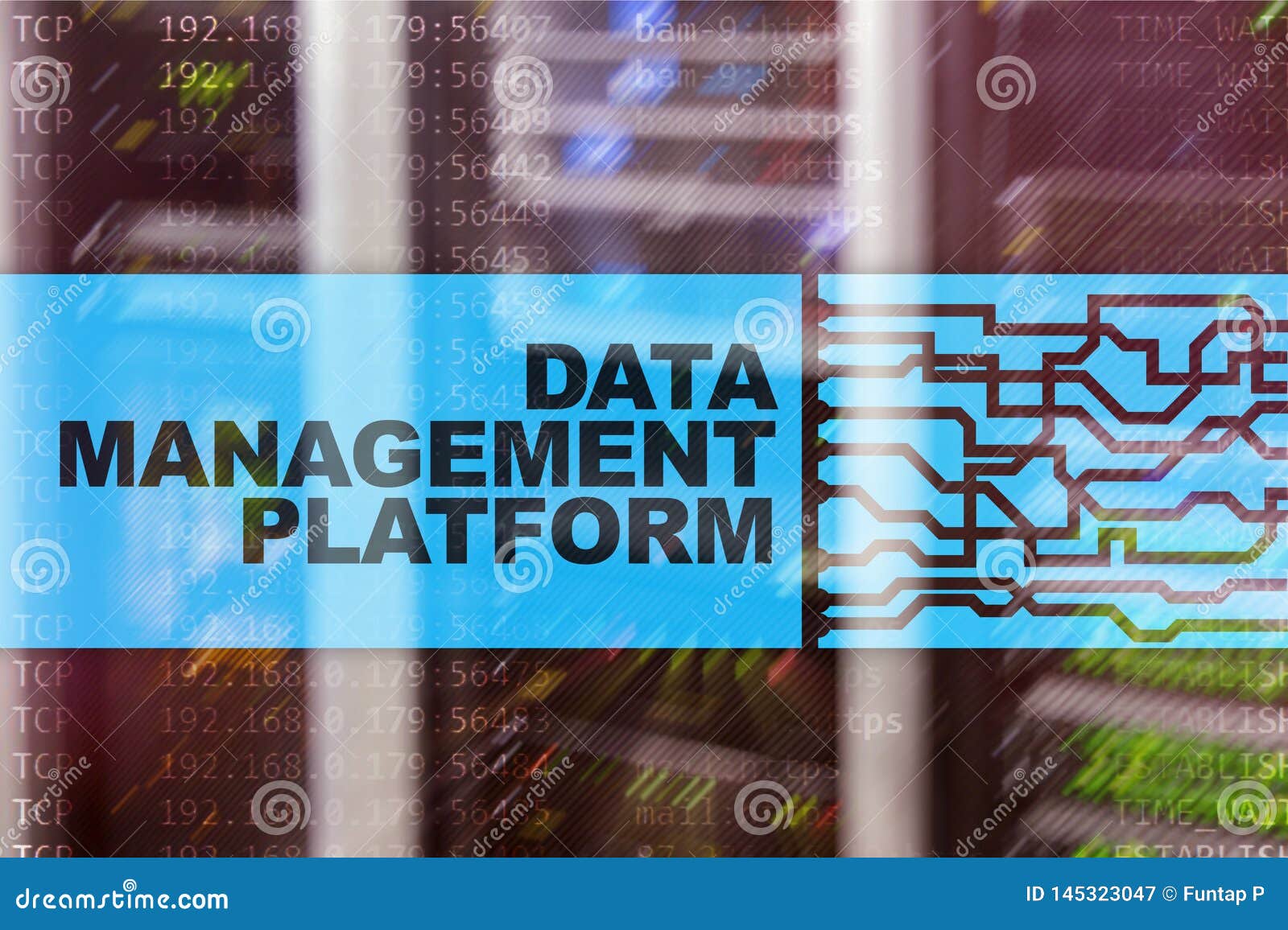 Data Management and Analysis Platform Concept on Server Room Background ...