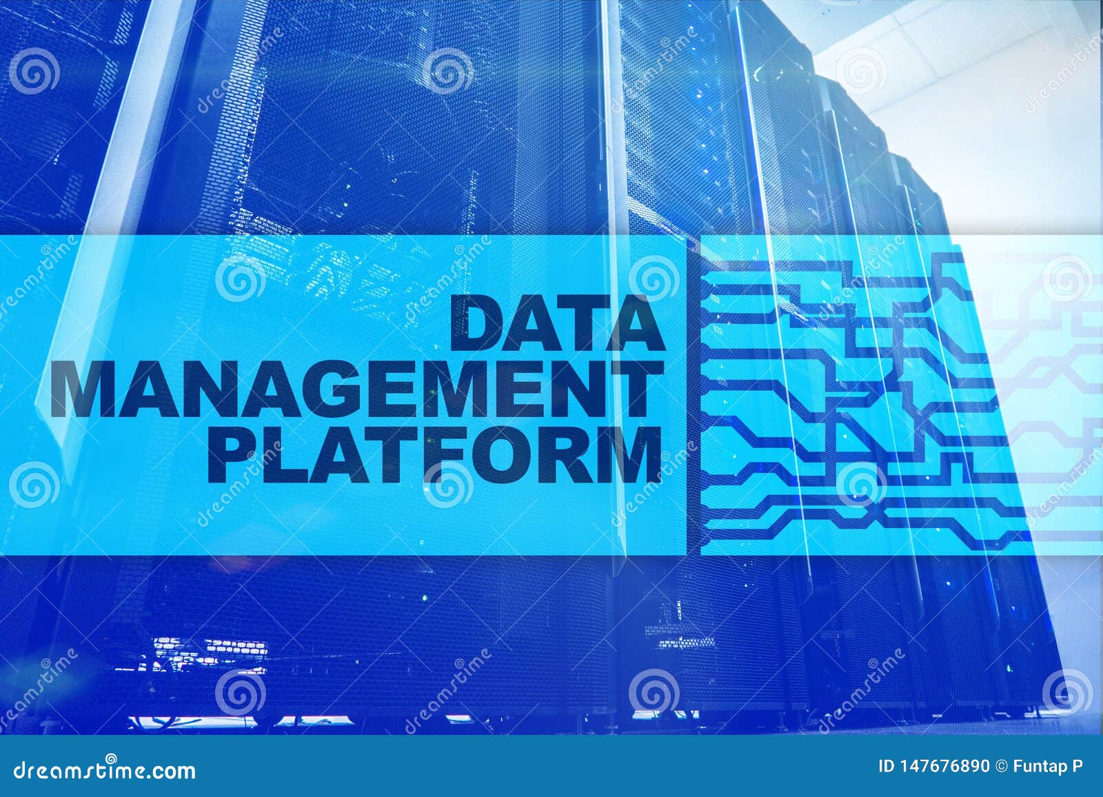 Data Management and Analysis Platform Concept on Server Room Background ...