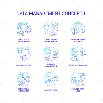 Data Management Blue Gradient Concept Icons Set Stock Vector ...