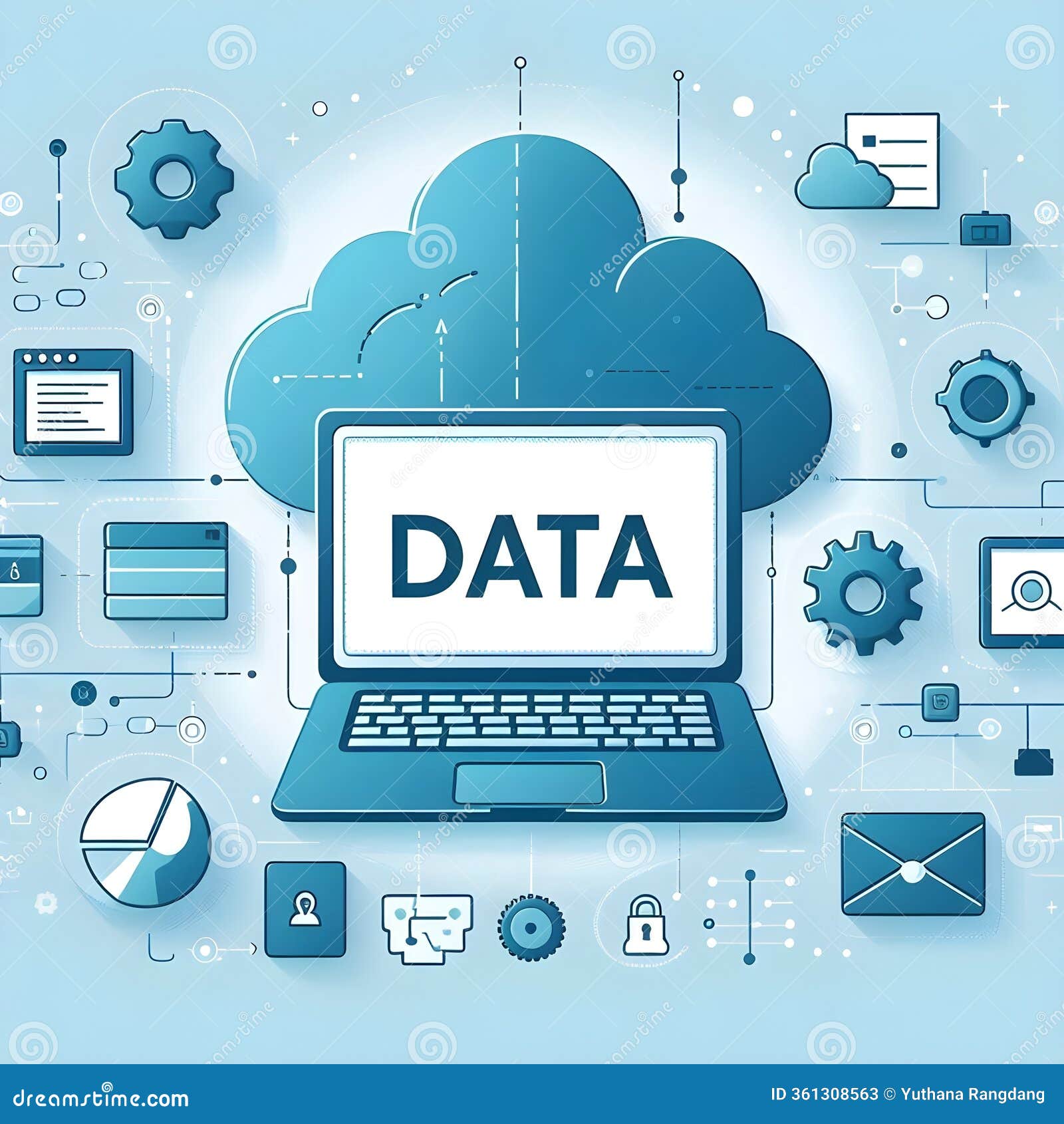 Data Management - the Cloud Computing Revolution Stock Illustration - Illustration of computing ...