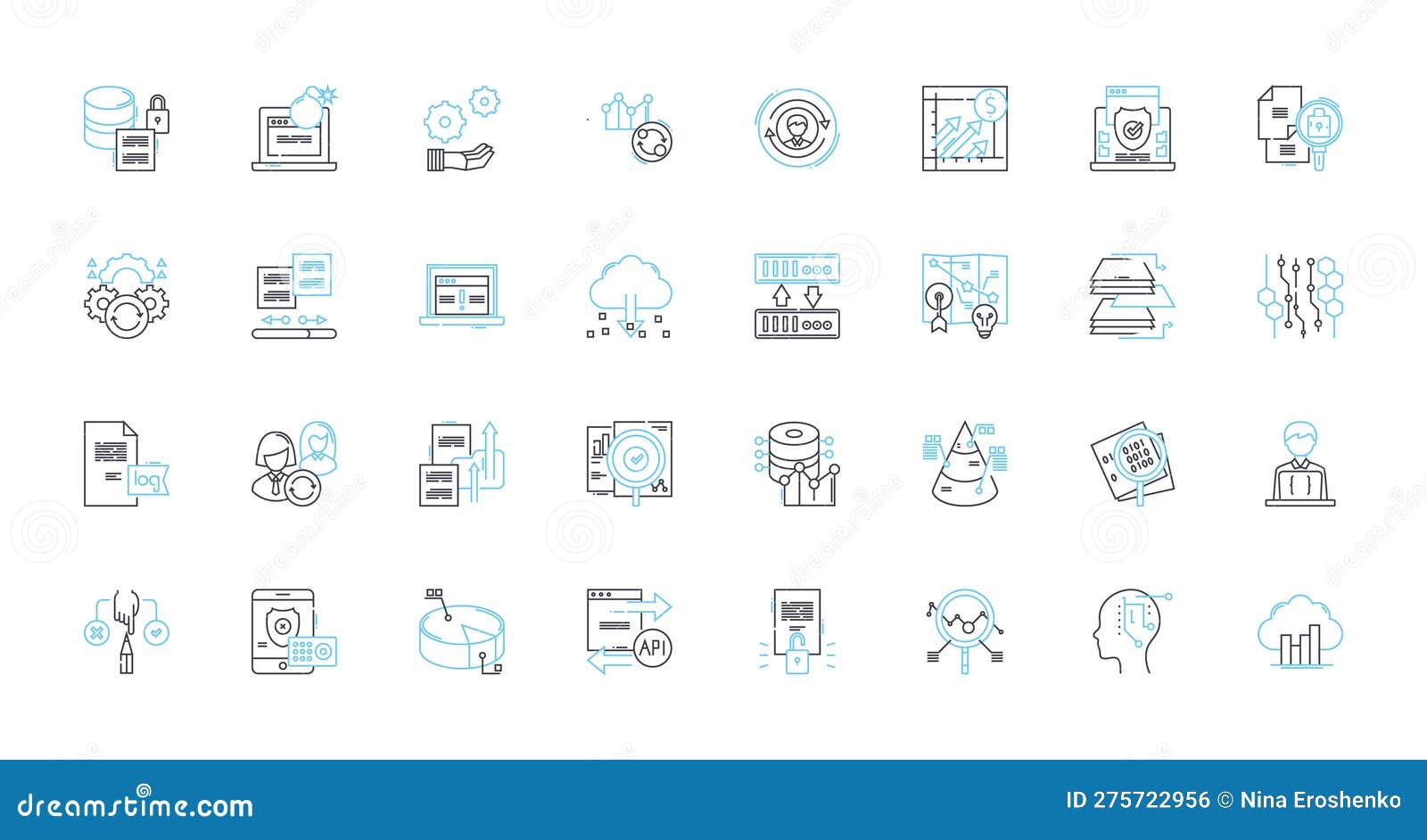 Data Management Linear Icons Set. Database, Analytics, Security, Backup ...