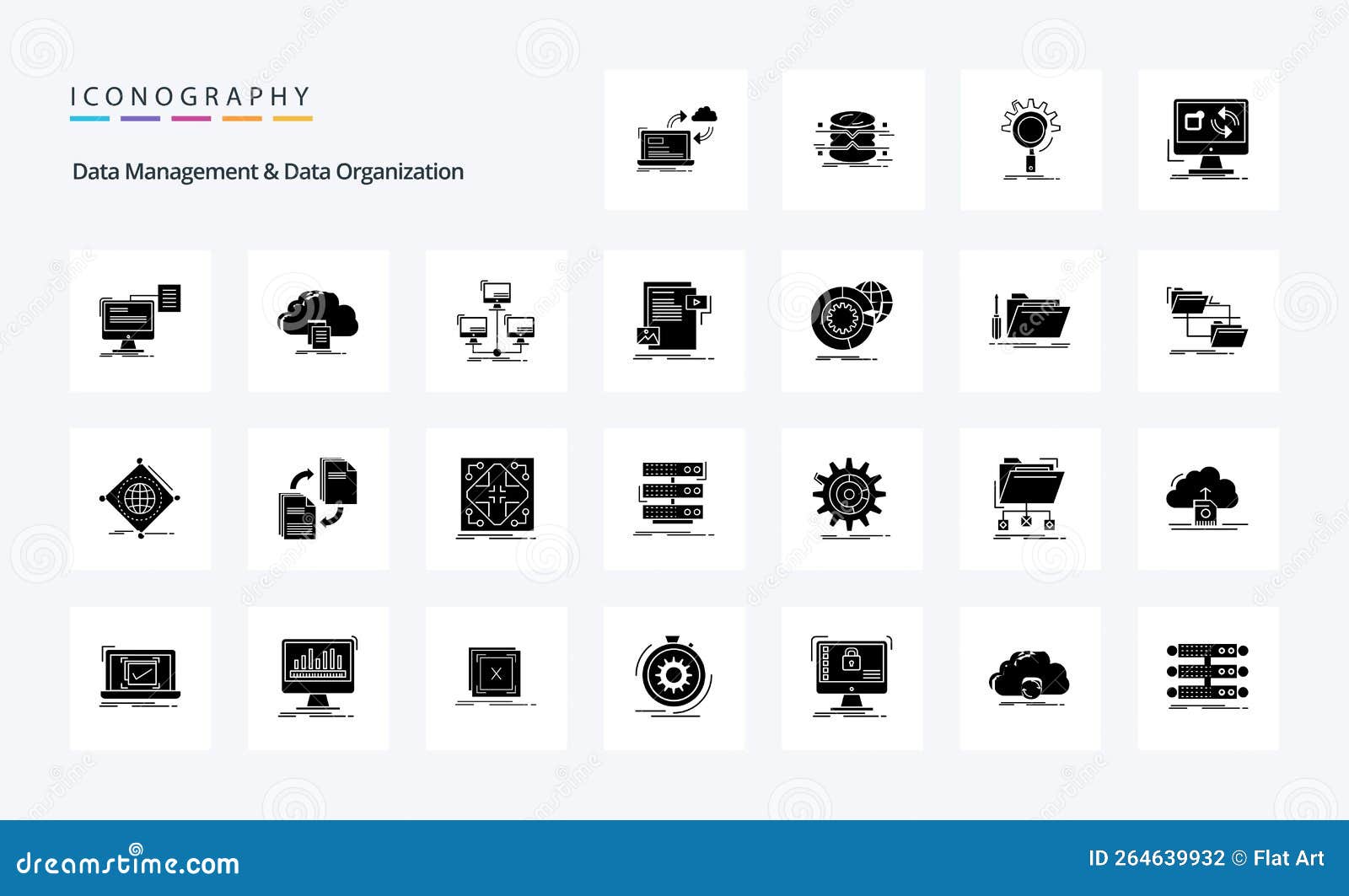 25 Data Management and Data Organization Solid Glyph Icon Pack. Vector ...